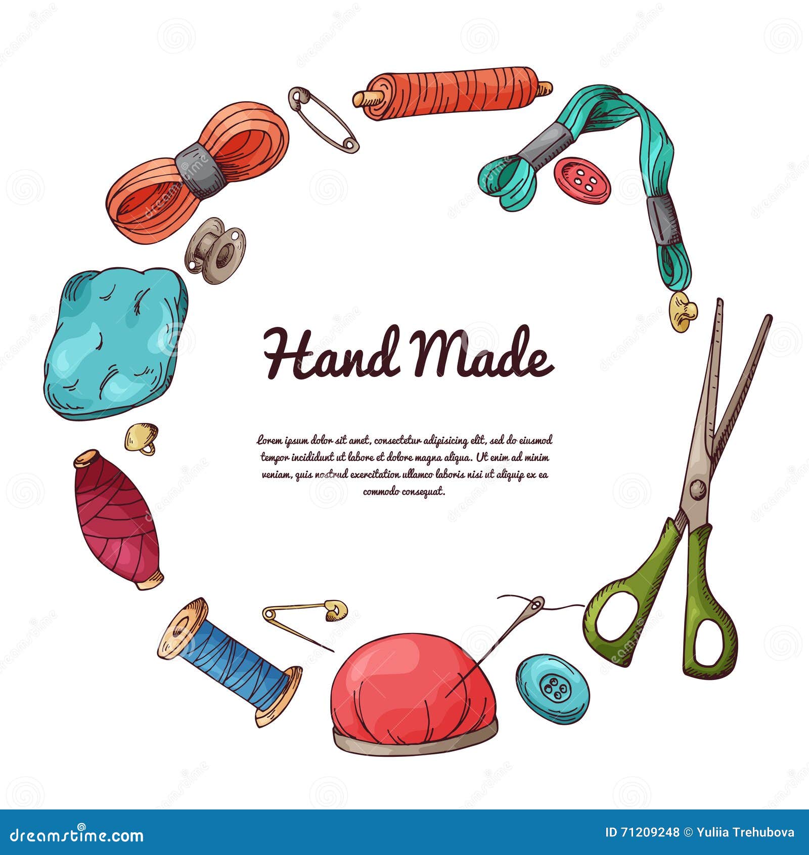 Sewing Items Set. Vector Tailoring Equipment. Hand Drawn Needlework ...