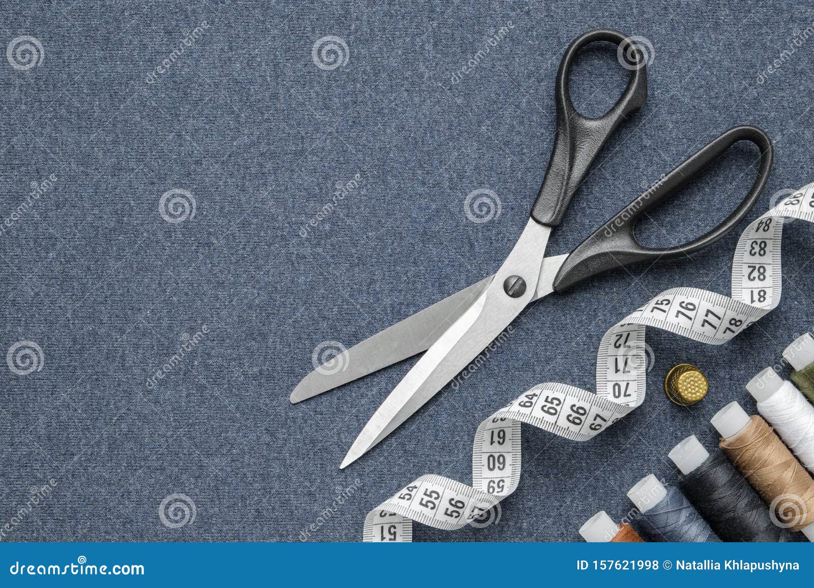 Sewing Items: Tailoring Scissors, Measuring Tape, Thimble, Spools of ...
