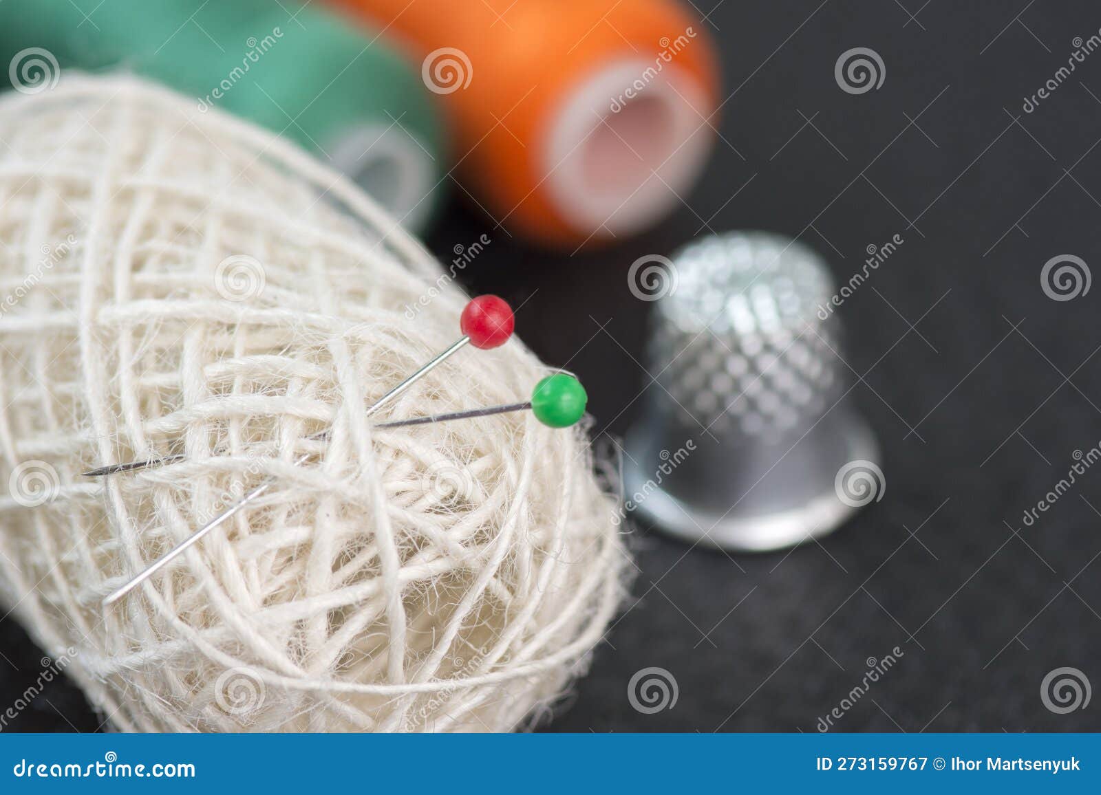 Sewing Items - Thimble, Needle, Measuring Tape, Spools of Thread and ...