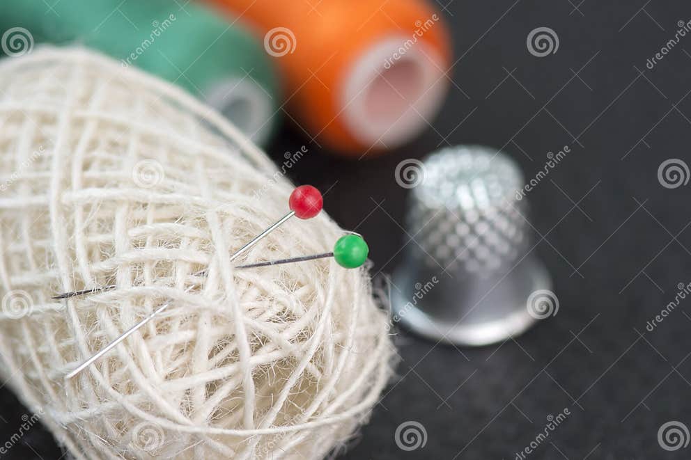 Sewing Items - Thimble, Needle, Measuring Tape, Spools of Thread and ...