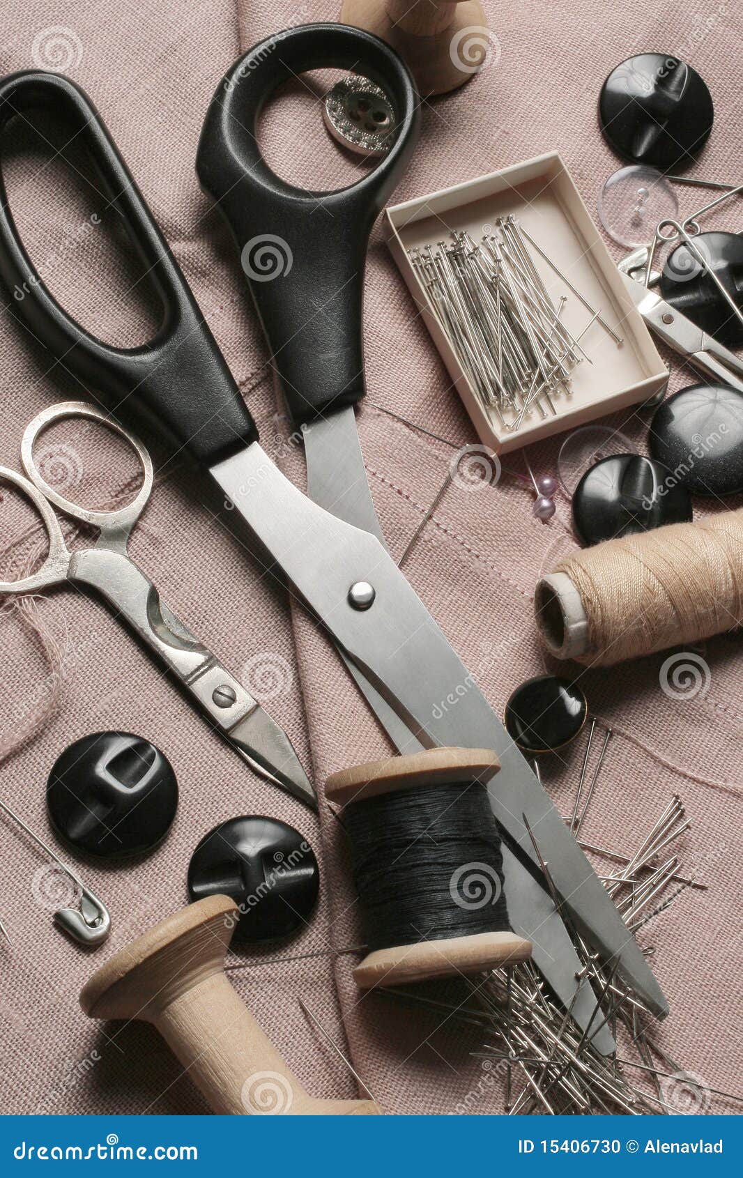 Sewing kit. stock photo. Image of seam, black, bobbins - 15406730