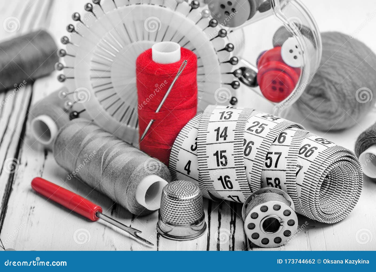 Sewing Kit from of Colored Thread Buttons Needles Stock Photo - Image ...