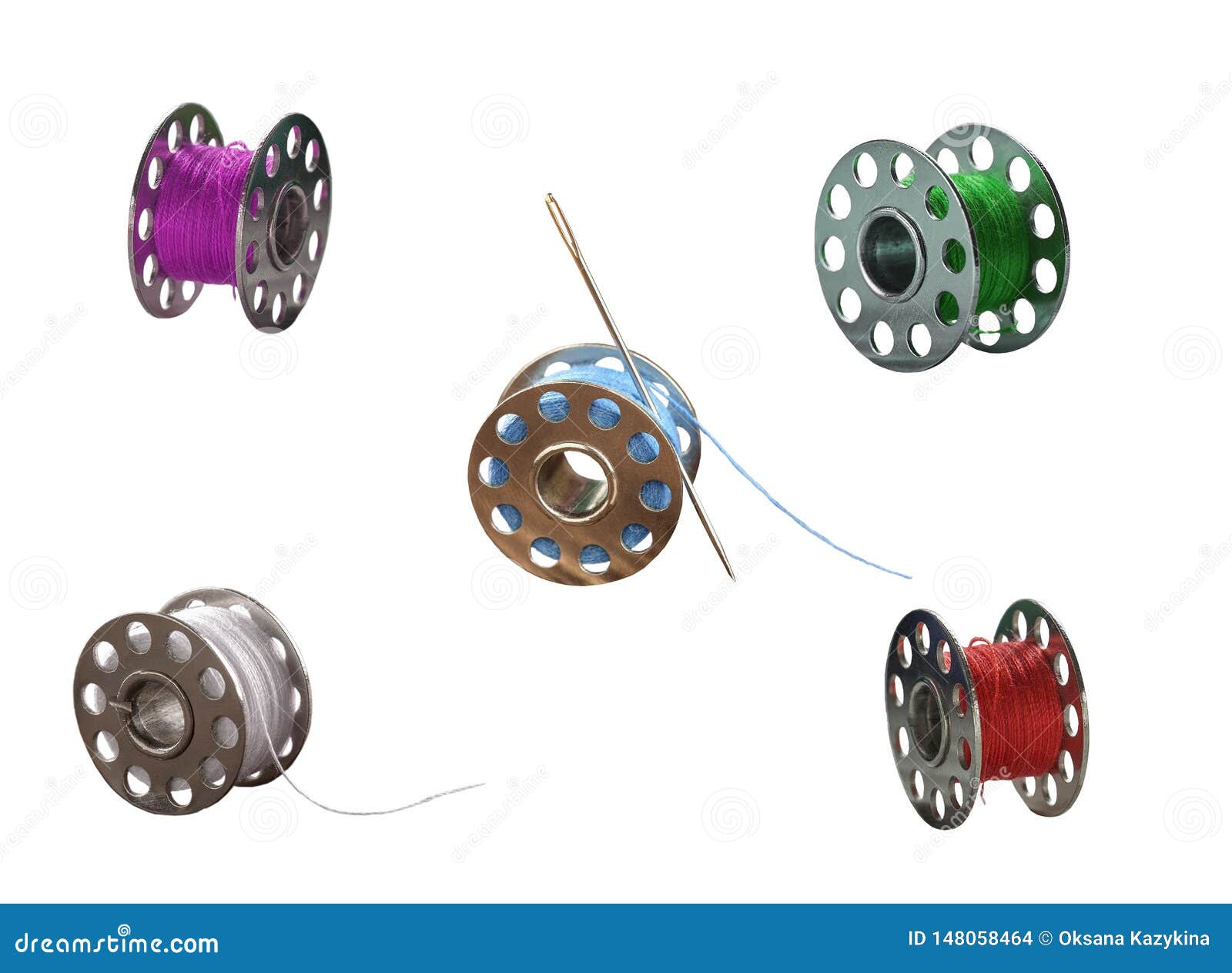 Sewing Kit. Colored Threads on Drums Isolation on a White Background ...