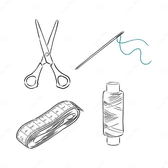 Sewing Kit Doodle, Sewing Tools Vector Sketch Illustration Stock Vector ...