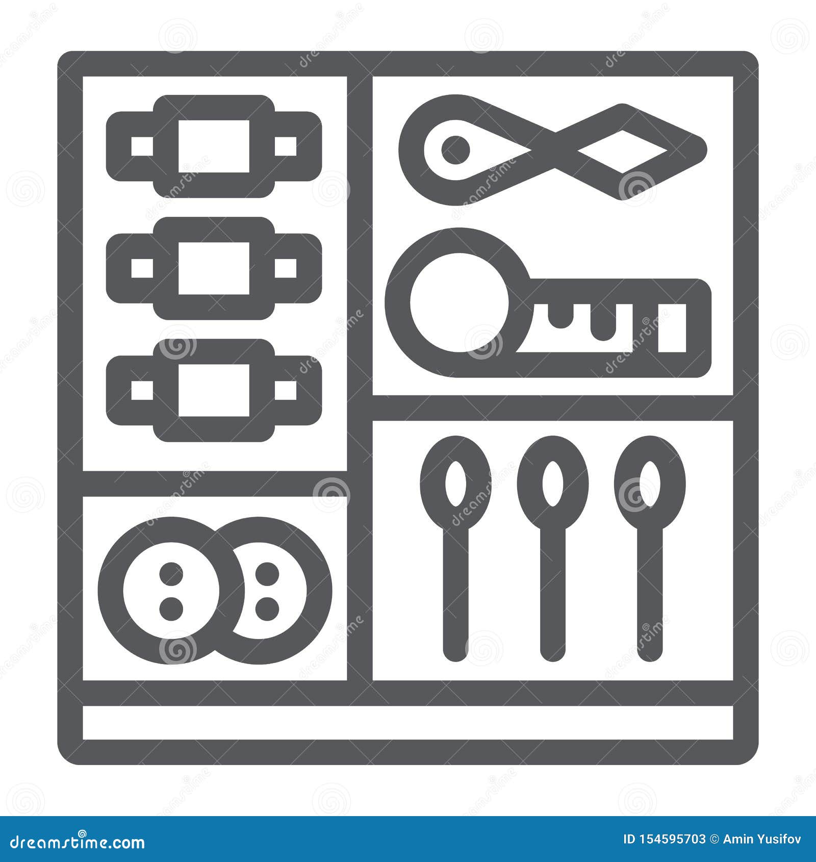 Sewing Kit Line Icon, Craft and Sew, Tailor Kit Sign, Vector Graphics ...