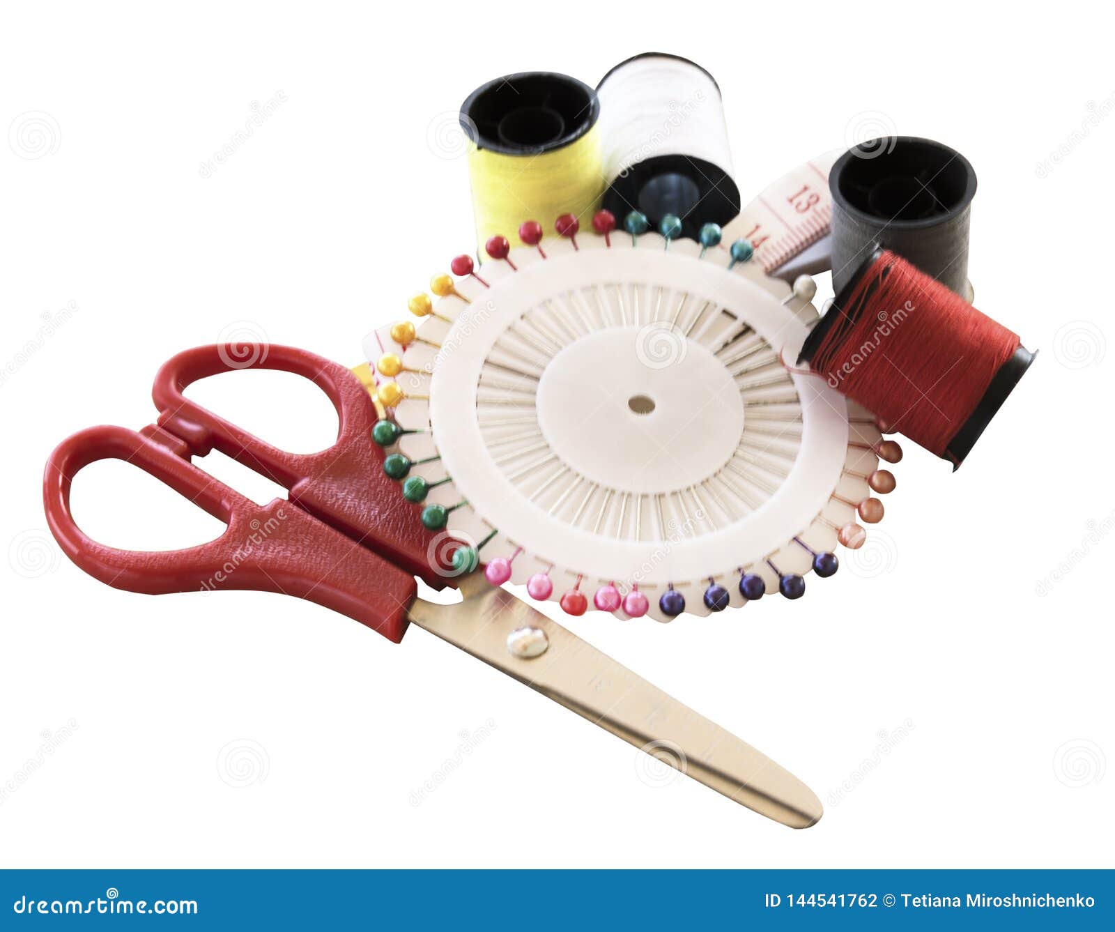 Sewing Kit and Needles and Scissors on White Background Stock Photo ...