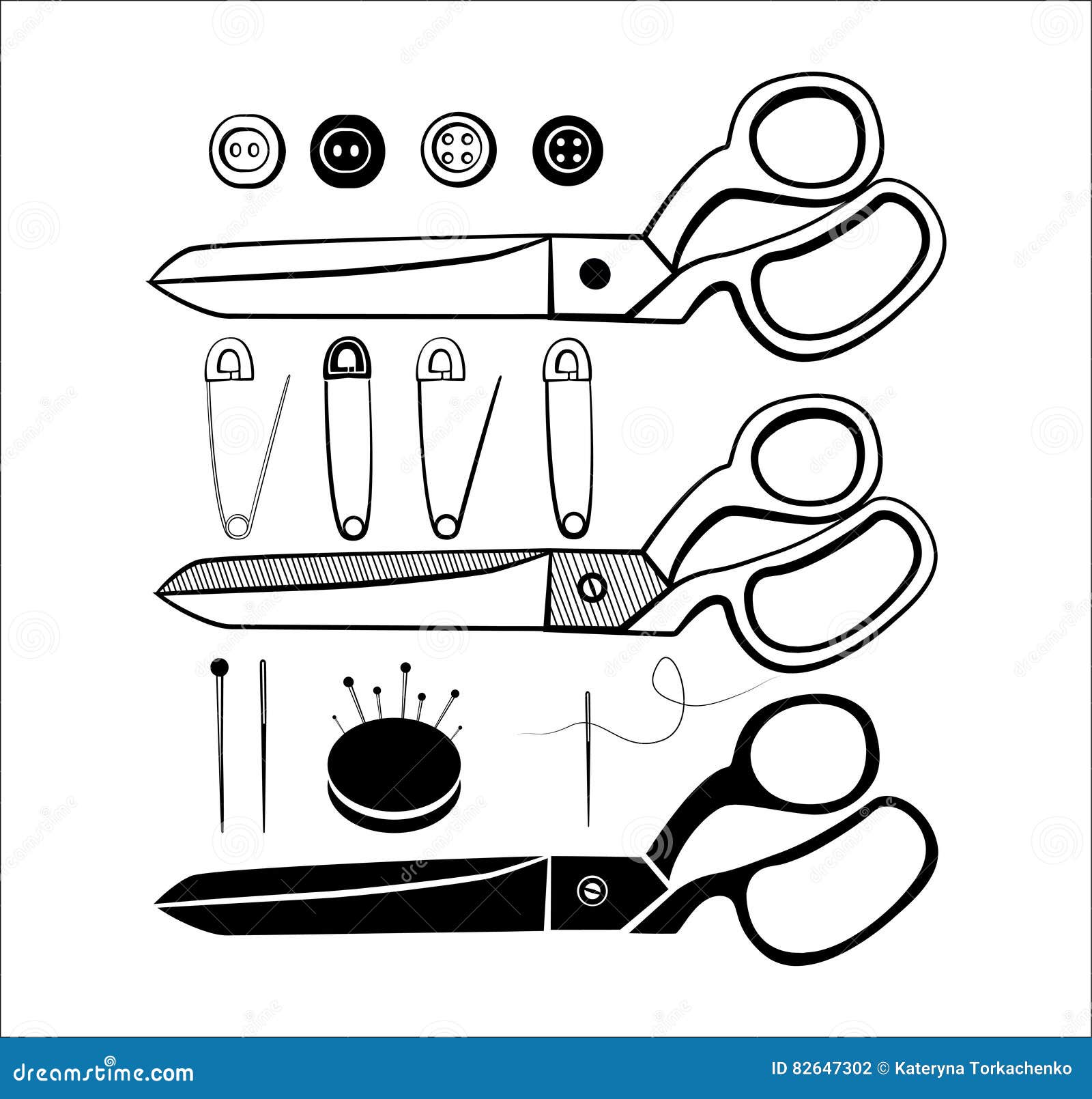 Sewing kit with scissors stock vector. Illustration of instrument ...