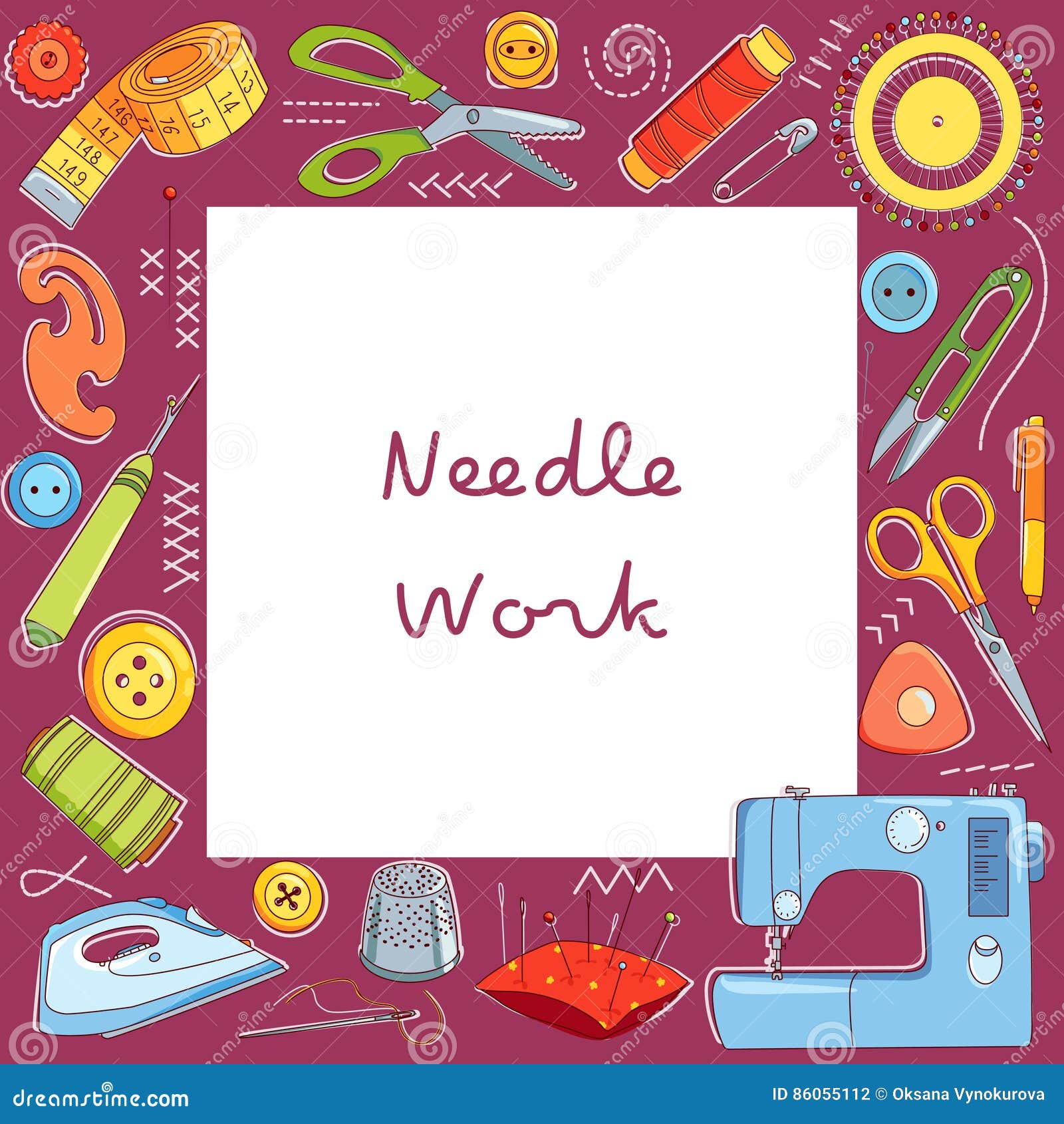 Sewing kit square frame stock illustration. Illustration of studio ...