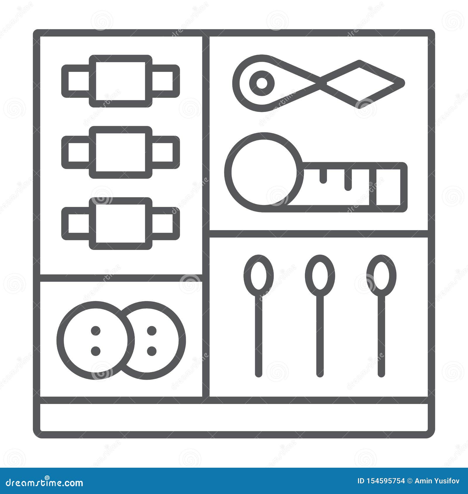 Sewing Kit Thin Line Icon, Craft and Sew, Tailor Kit Sign, Vector ...