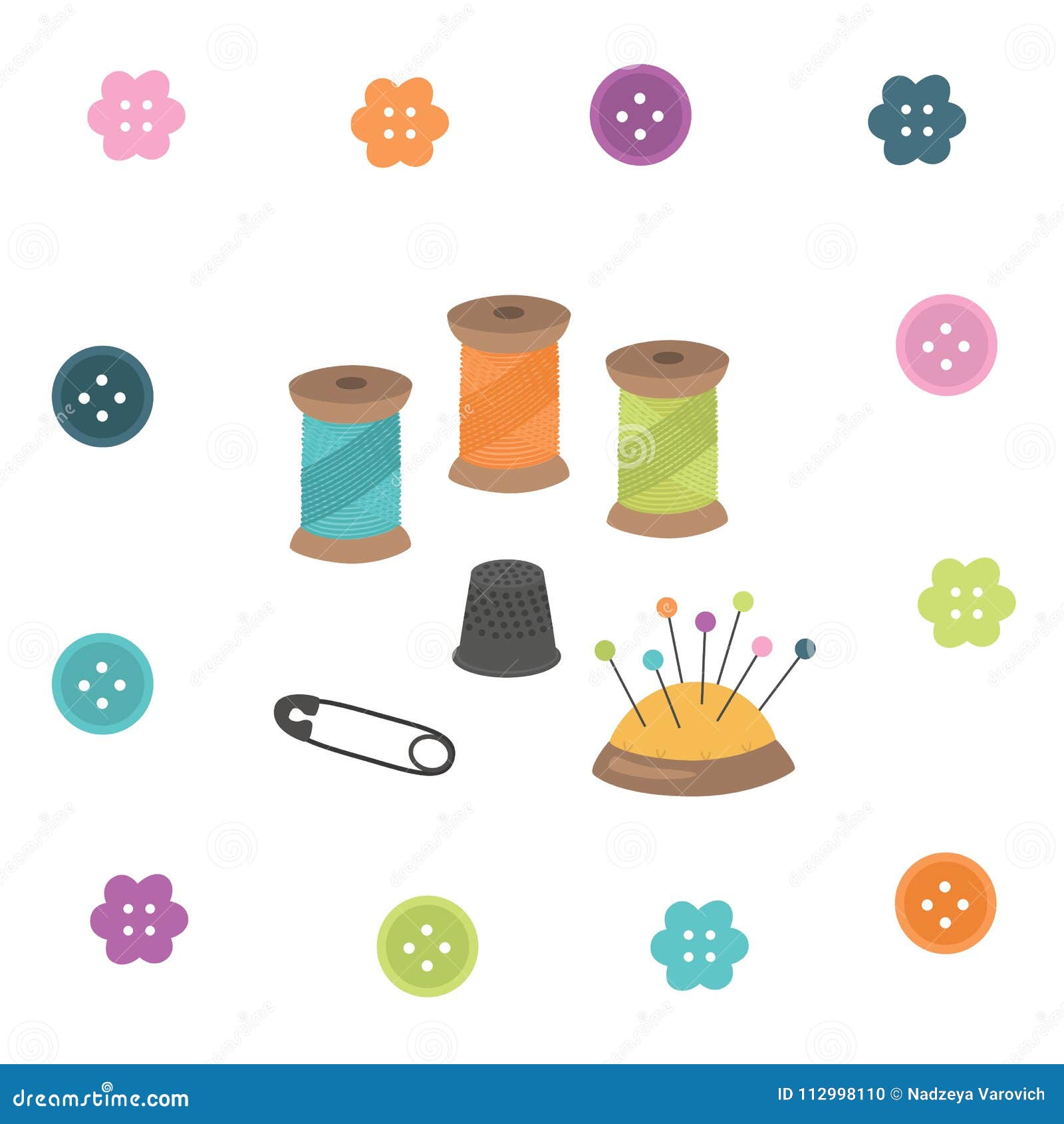 Sewing Kit. Thread, Thimble, Needle, Pin, Button. Stock Vector ...