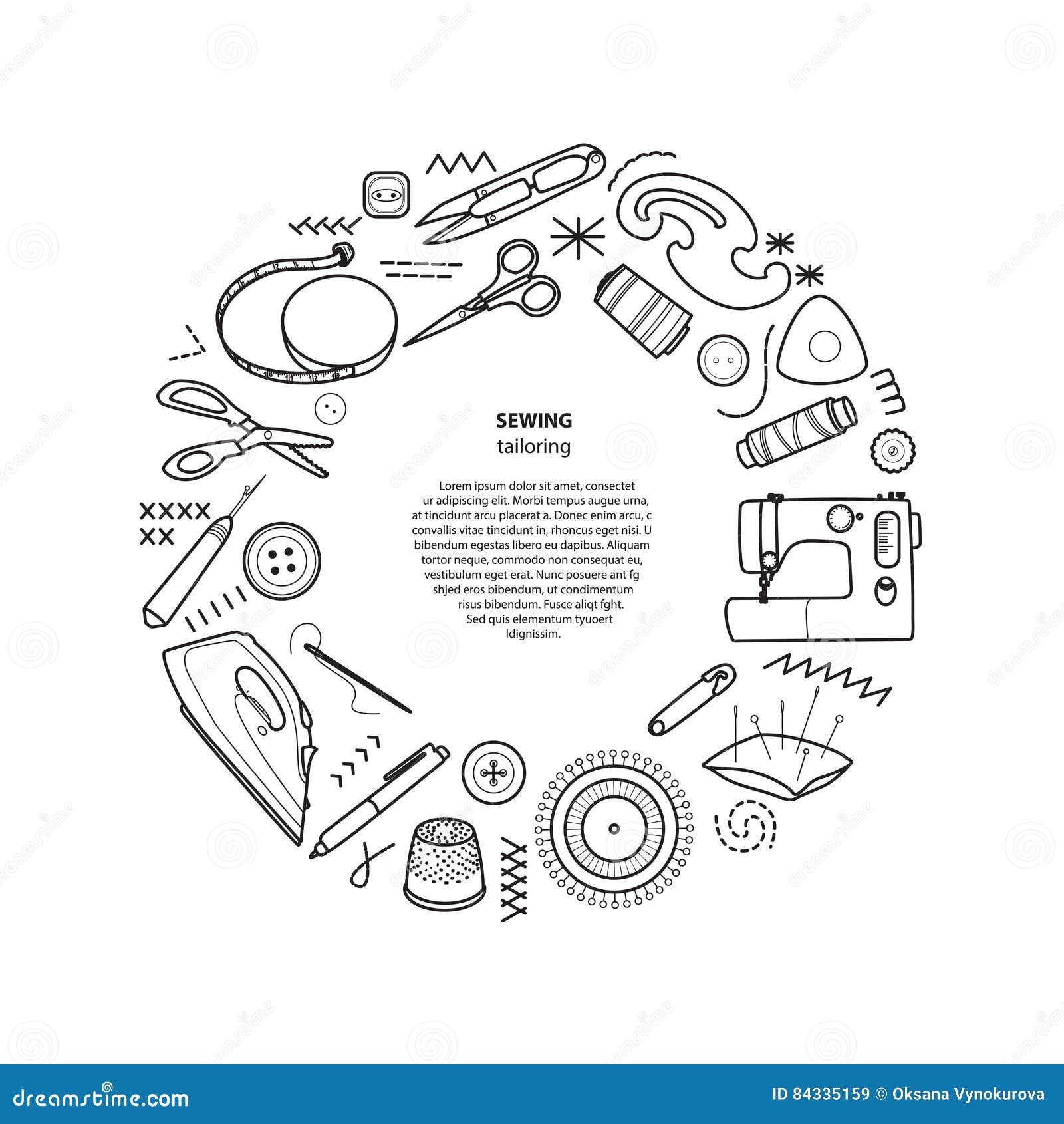 Sewing Kit Vector Round Frame Stock Vector - Illustration of drawn ...