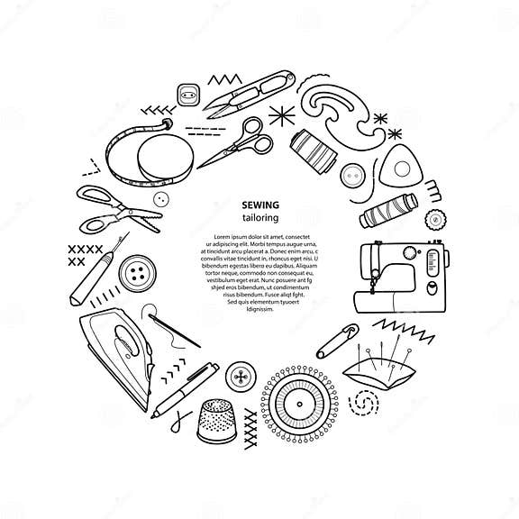Sewing Kit Vector Round Frame Stock Vector - Illustration of drawn ...