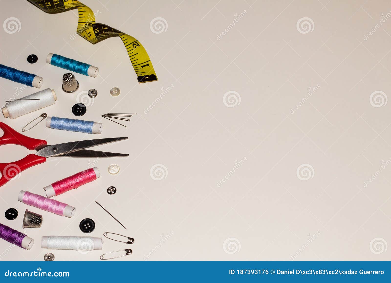 Sewing Kit on White Background. Lots of Color with Copy Writing. Stock ...