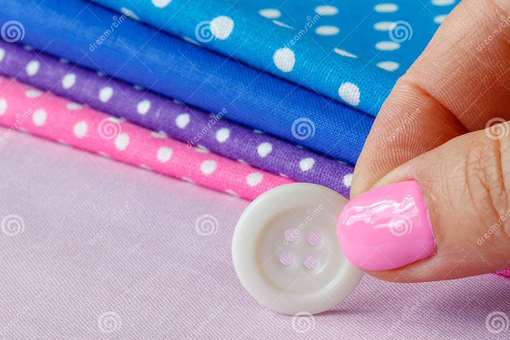 Sewing Kit. White Button on Fabric Stock Photo - Image of craftsmanship ...