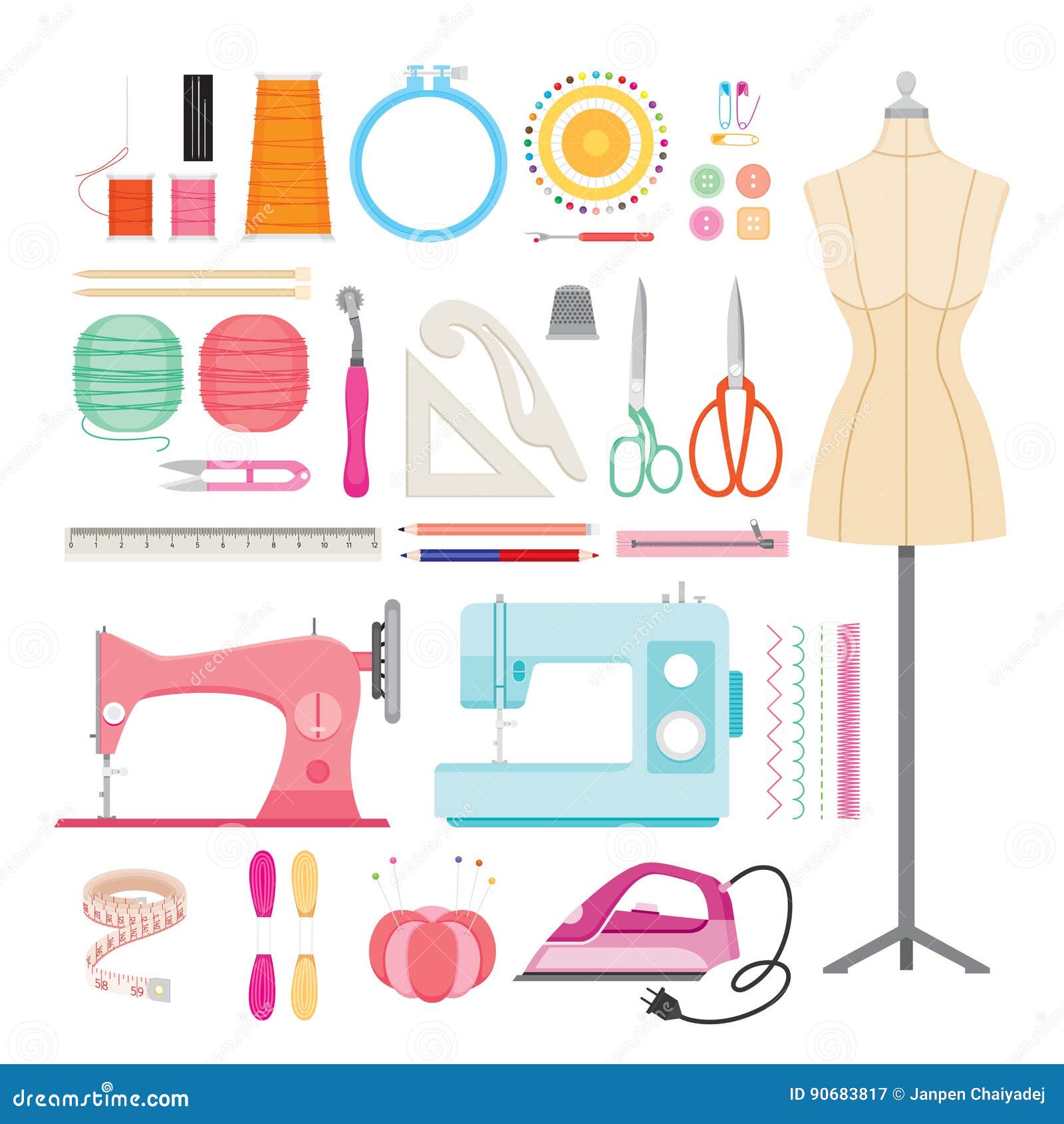 Sewing Kits Icons Set stock vector. Illustration of handmade - 90683817