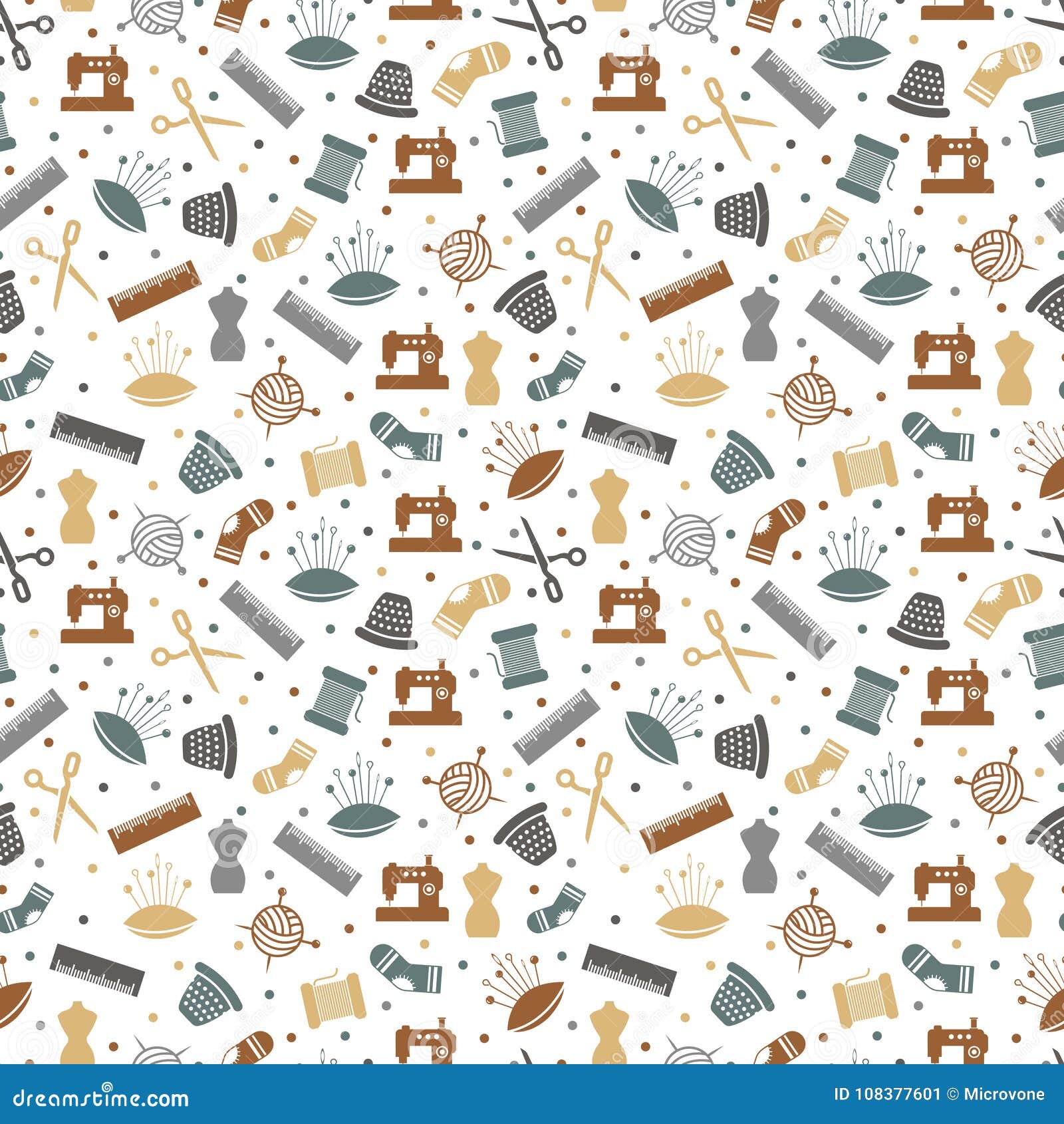 Sewing or Knitting Seamless Pattern Design Stock Vector - Illustration ...