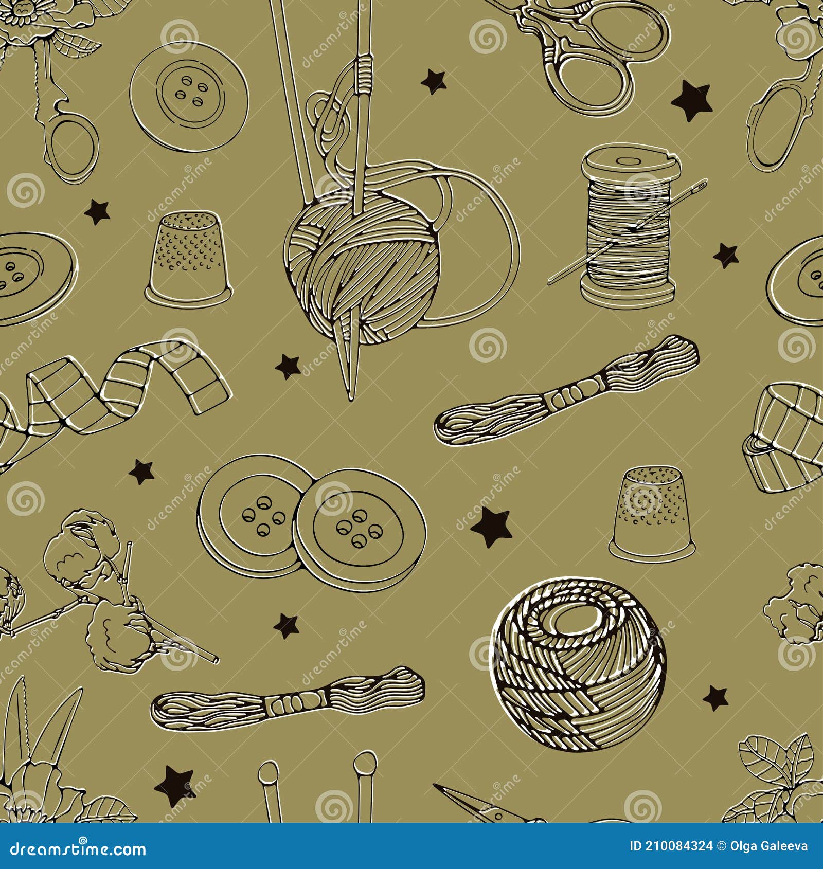 Sewing and Knitting Seamless Pattern in Vector Stock Photo - Image of ...