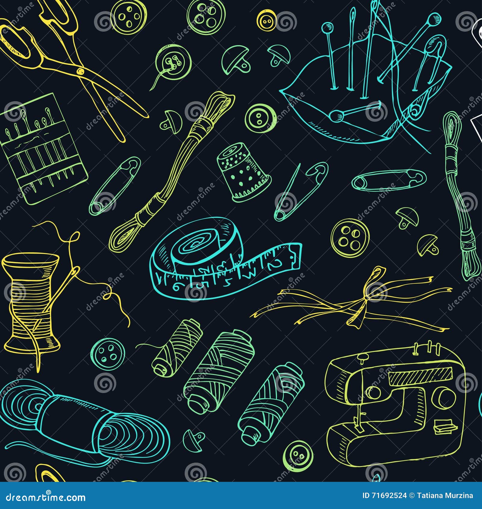 Sewing and Knitting Tools Seamless Pattern Stock Vector - Illustration ...