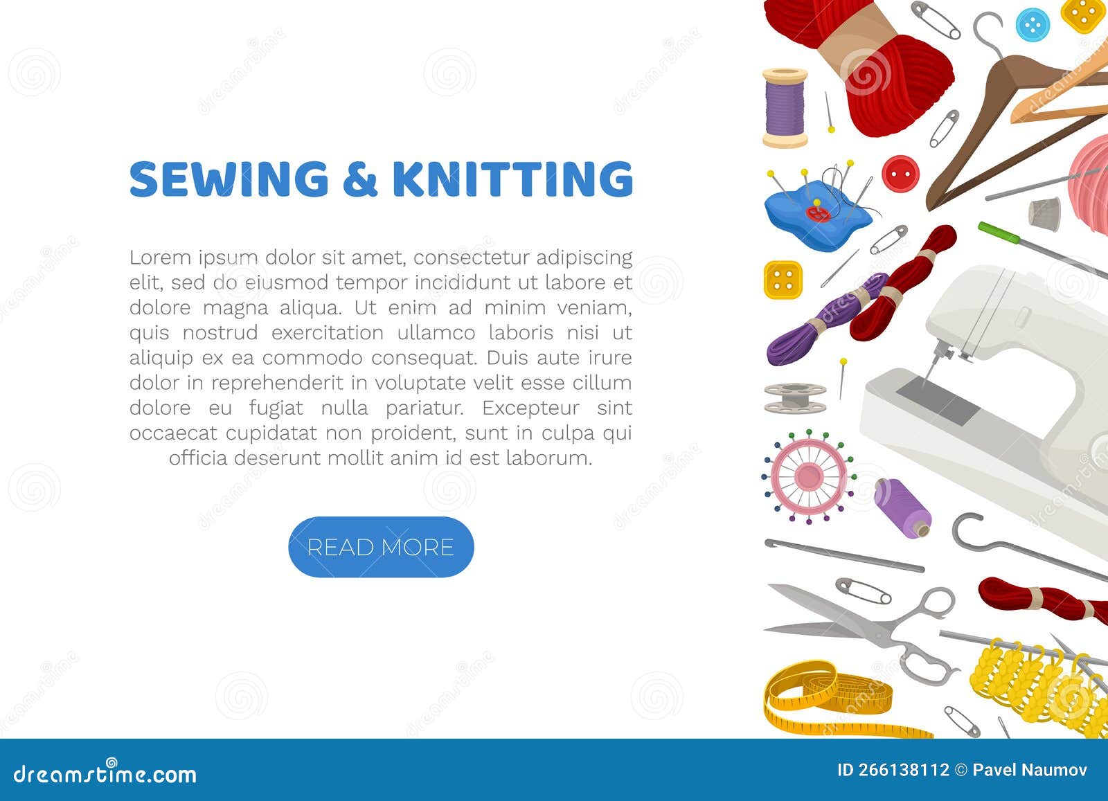 Sewing and Knitting Workshop Banner Design with Equipment Vector ...