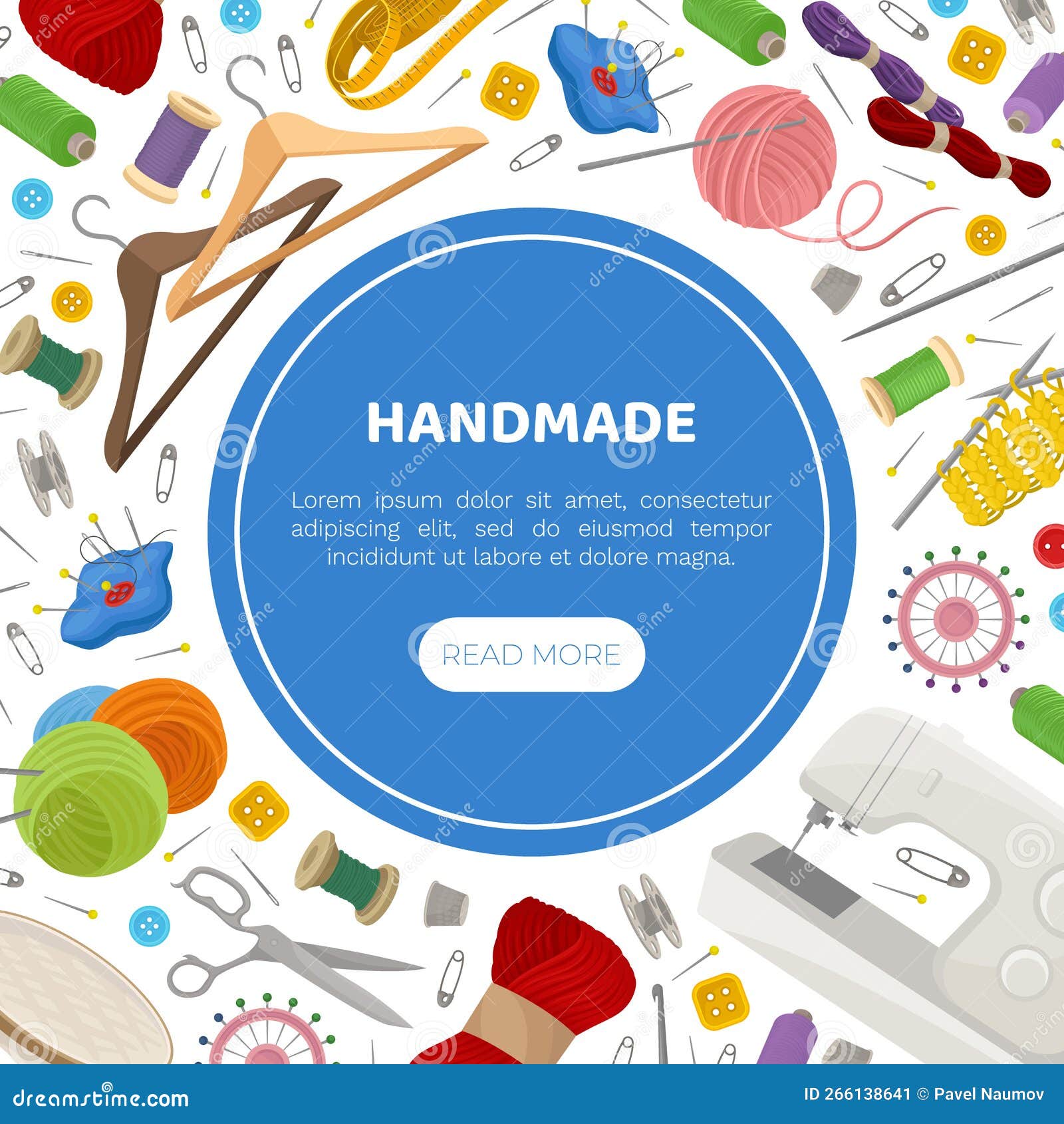 Sewing and Knitting Workshop Banner Design with Equipment Vector ...