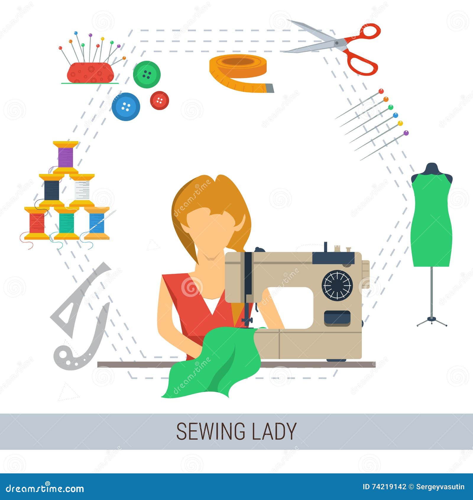 SEWING LADY CONCEPT stock illustration. Illustration of collection ...
