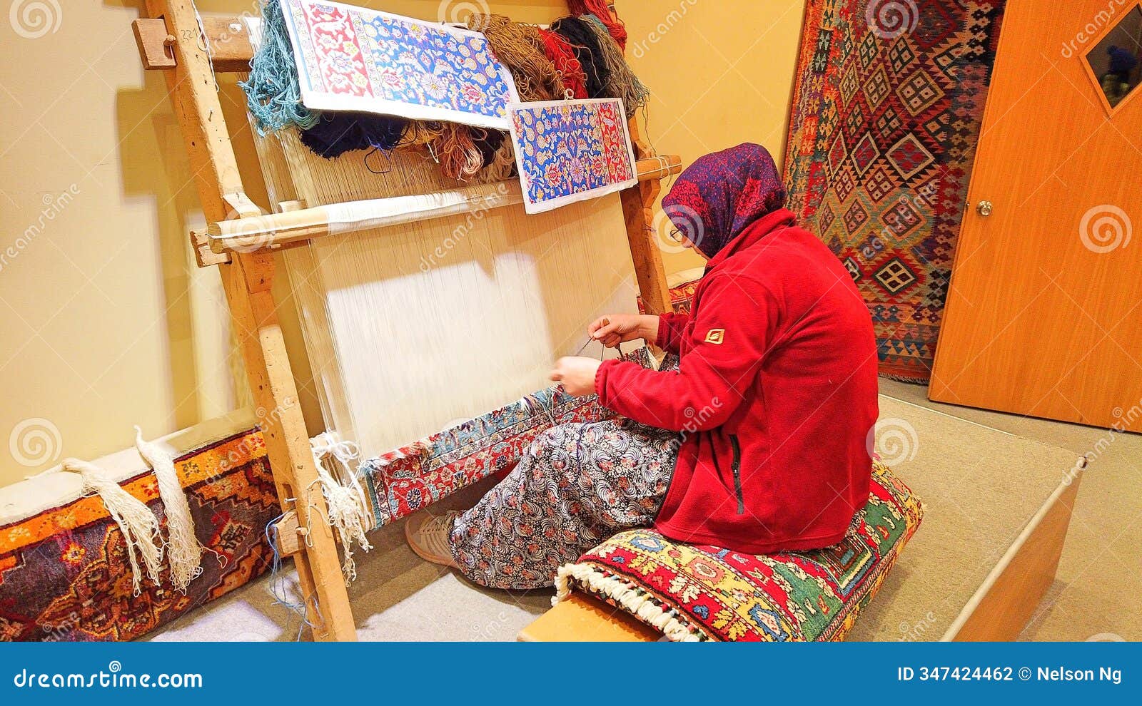 Sewing Lady in the Process of Making of the Turkish Carpet in Turkey ...