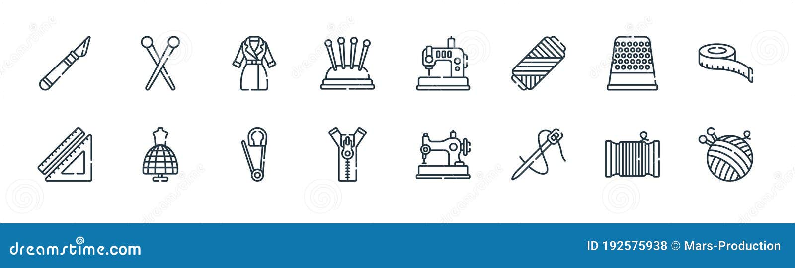 Sewing Line Icons. Linear Set Stock Vector - Illustration of garment ...