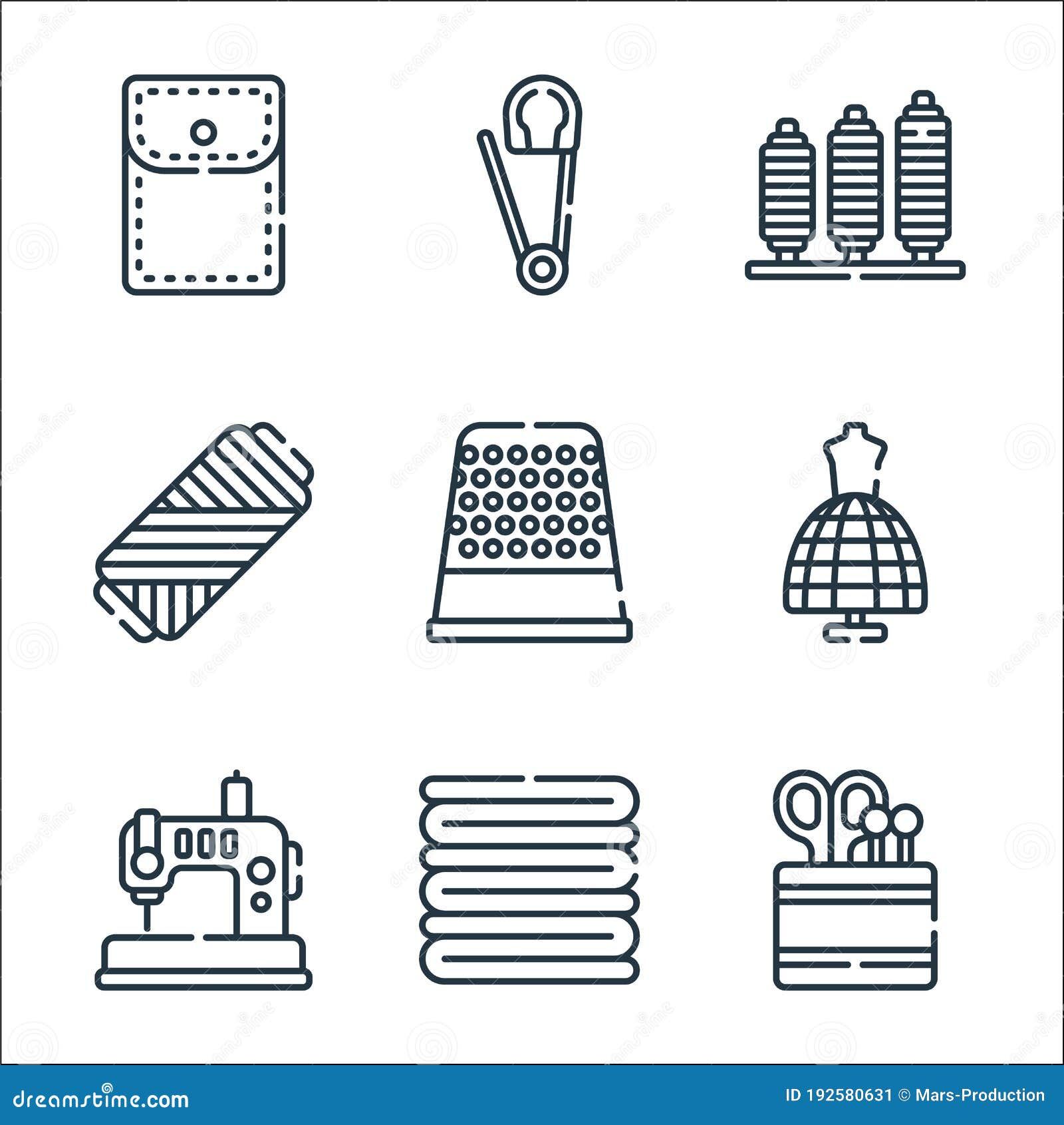 Sewing Line Icons. Linear Set Stock Vector - Illustration of texture ...