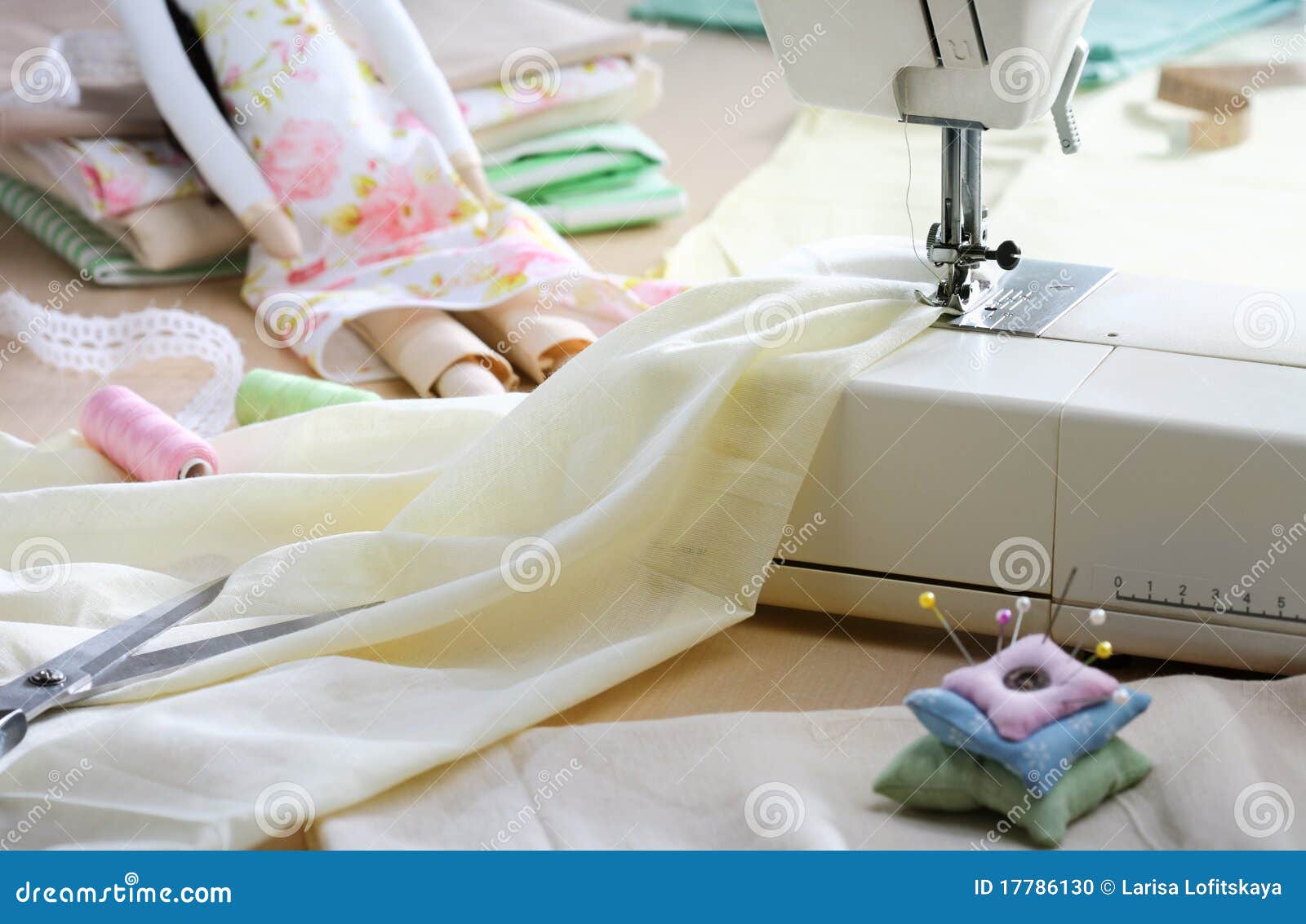 Sewing Machine.sewing Process In The Phase Of Overstitching. Dressmaker ...