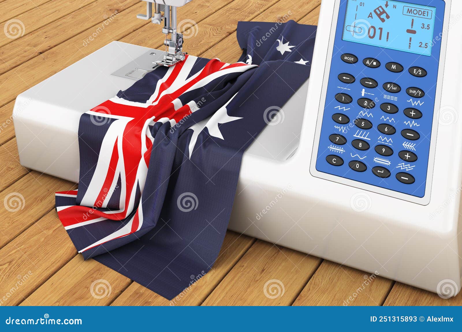 Sewing Machine with Australian Flag on the Wooden Table. 3D Rendering ...