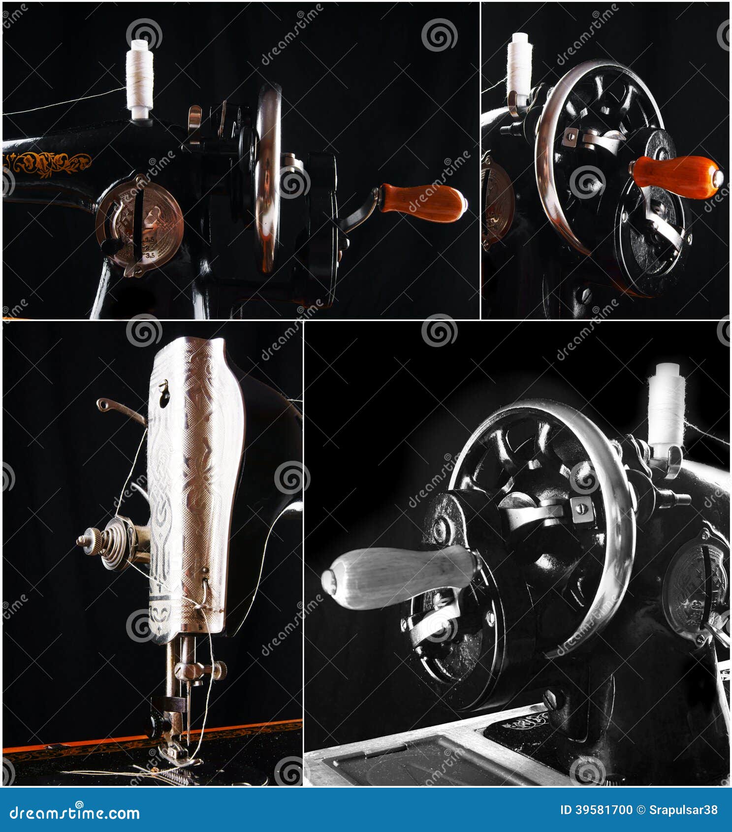 The Sewing Machine on Black Background. Stock Photo - Image of factory ...