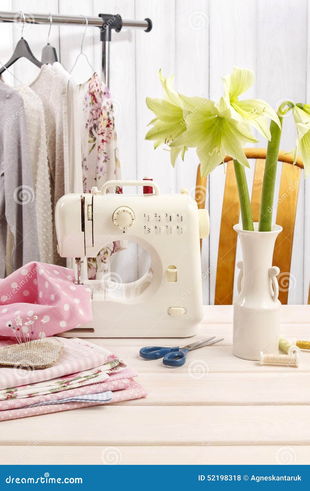 Sewing Machine and Colorful Fabrics Stock Photo - Image of tailor ...