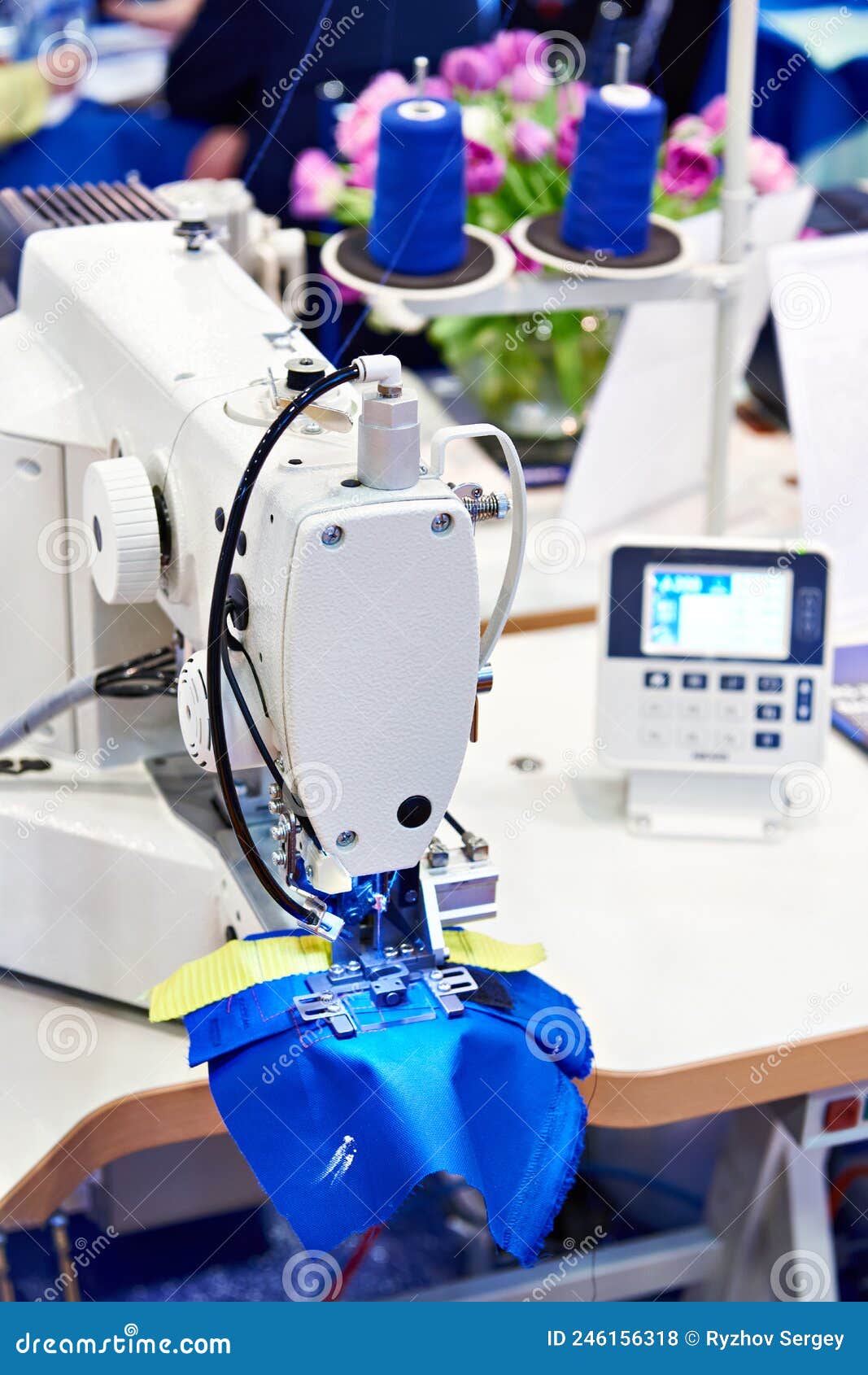 Sewing machine in workshop stock photo. Image of professional - 246156318