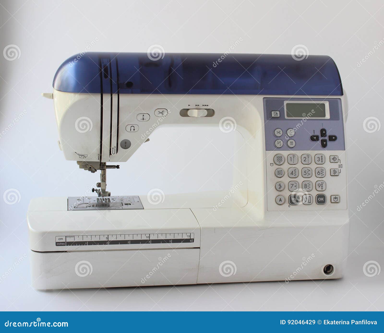 Sewing Machine with Fabric Isolated on White Background Stock Image ...
