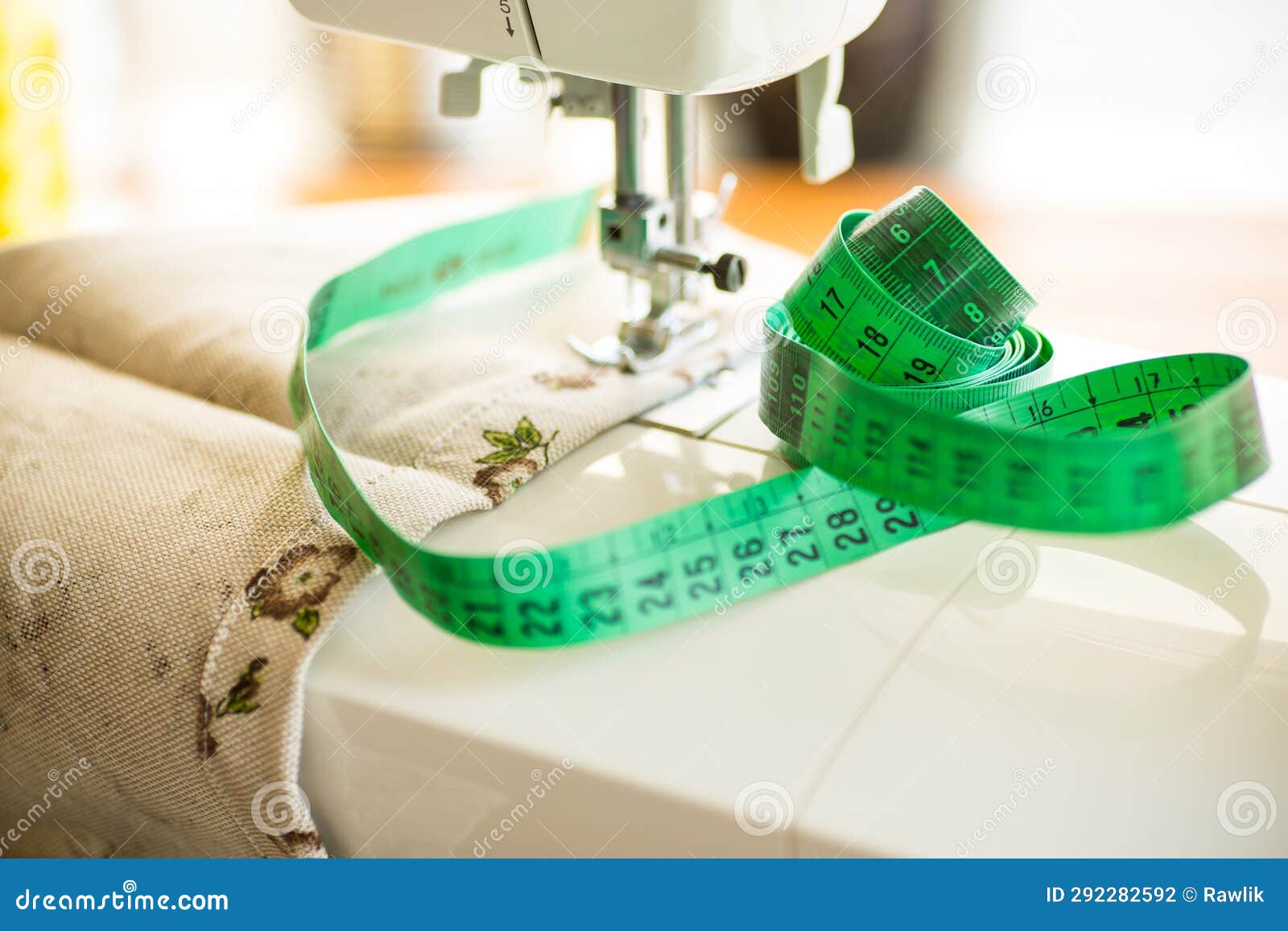 Sewing Machine with Fabric and Threads for Sewing, Close-up. the ...