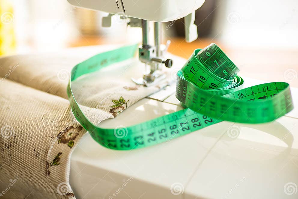 Sewing Machine with Fabric and Threads for Sewing, Close-up. the ...