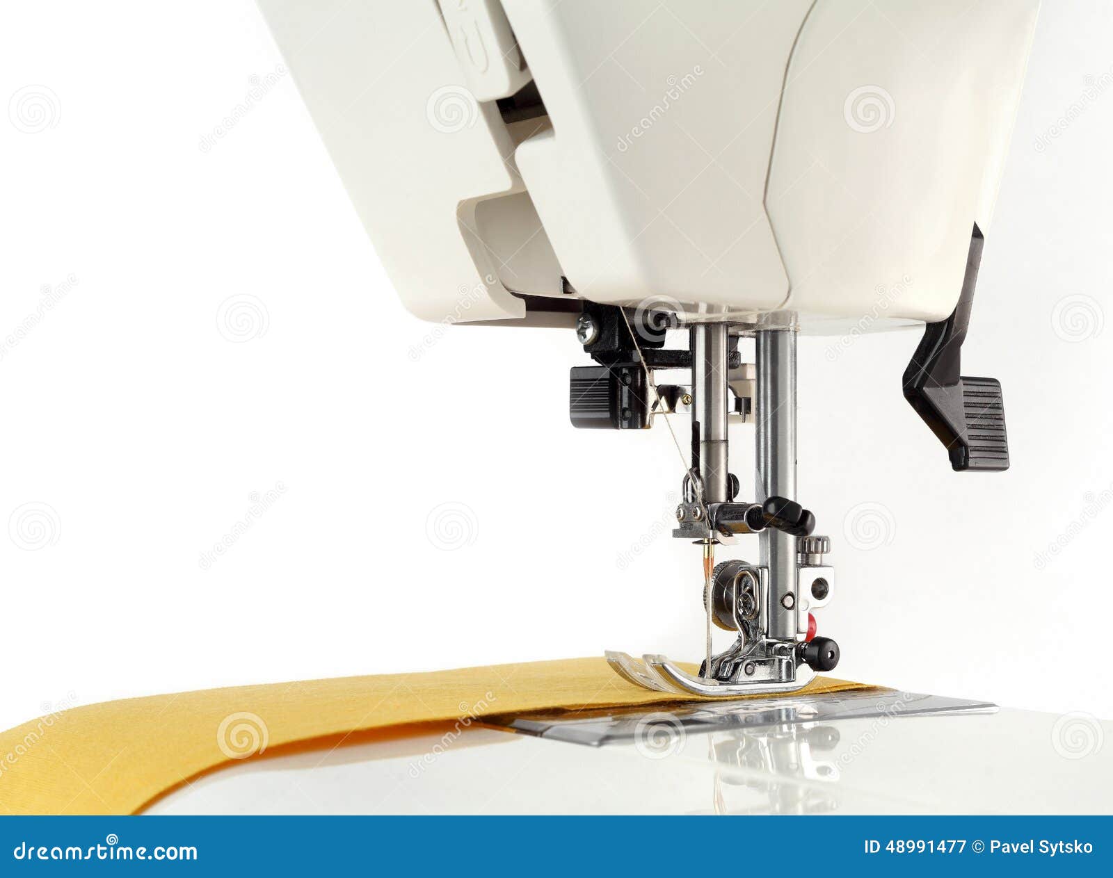 Sewing Machine and Fabric on a White Background. Stock Image - Image of ...