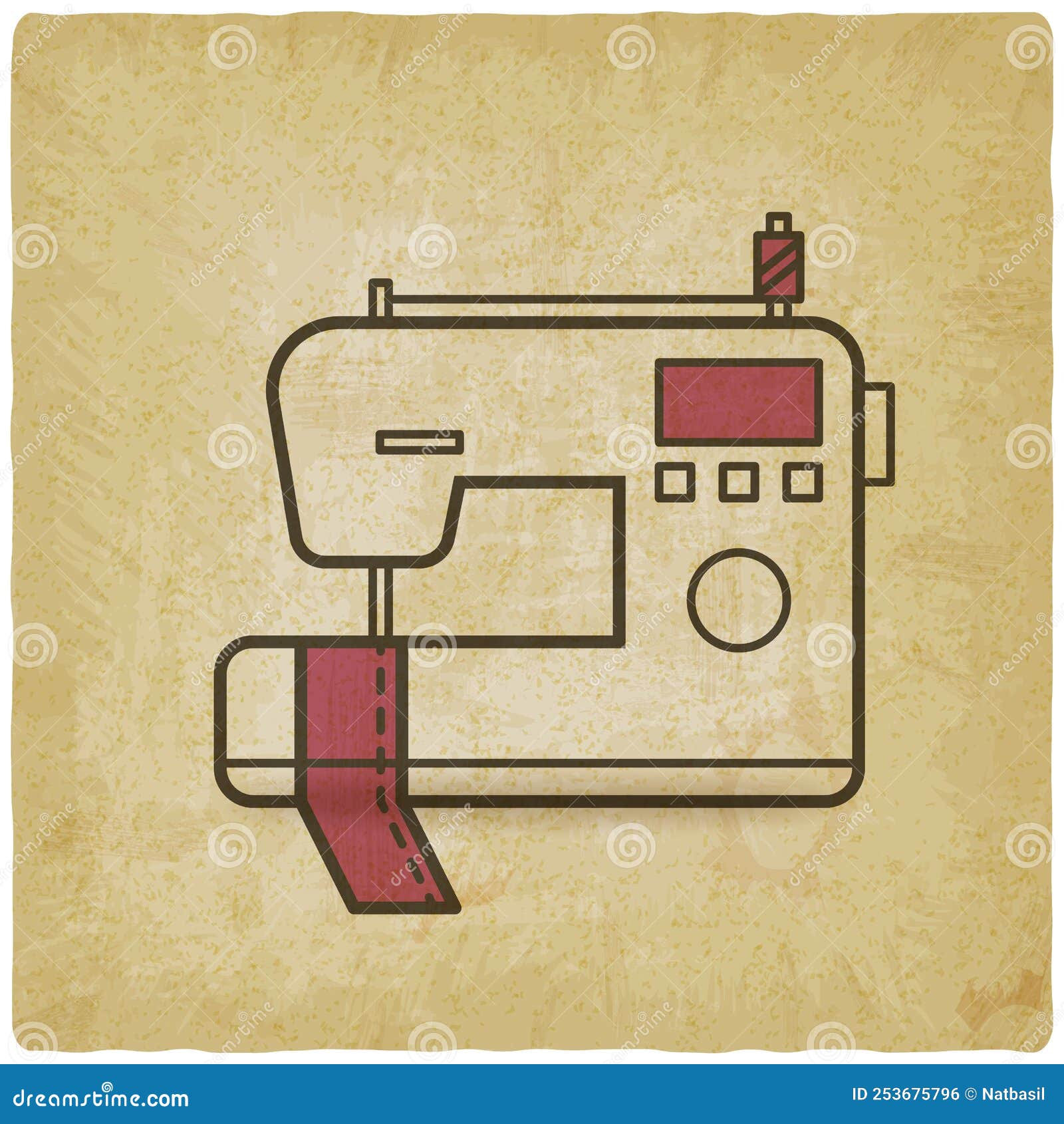 Sewing Machine Icon on Vintage Background Stock Vector - Illustration ...