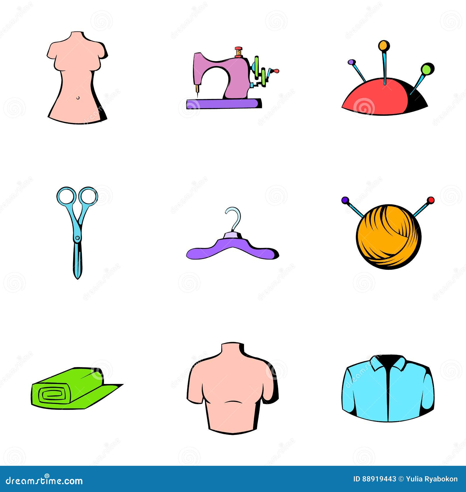 Sewing Machine Icons Set, Cartoon Style Stock Vector - Illustration of ...