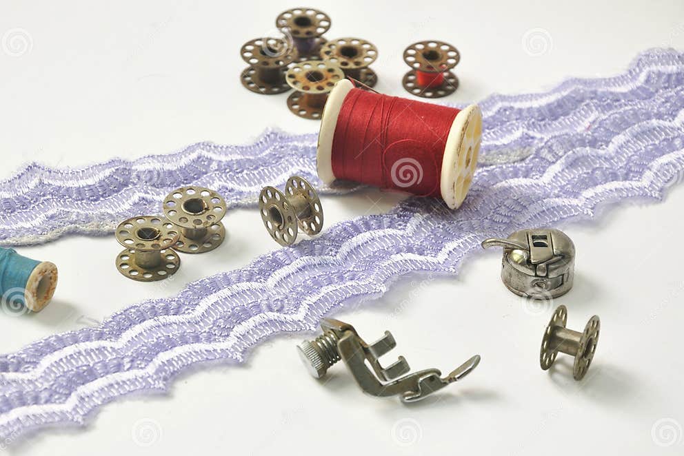 Sewing Machine Items with Lack Line Stock Photo - Image of equipment ...