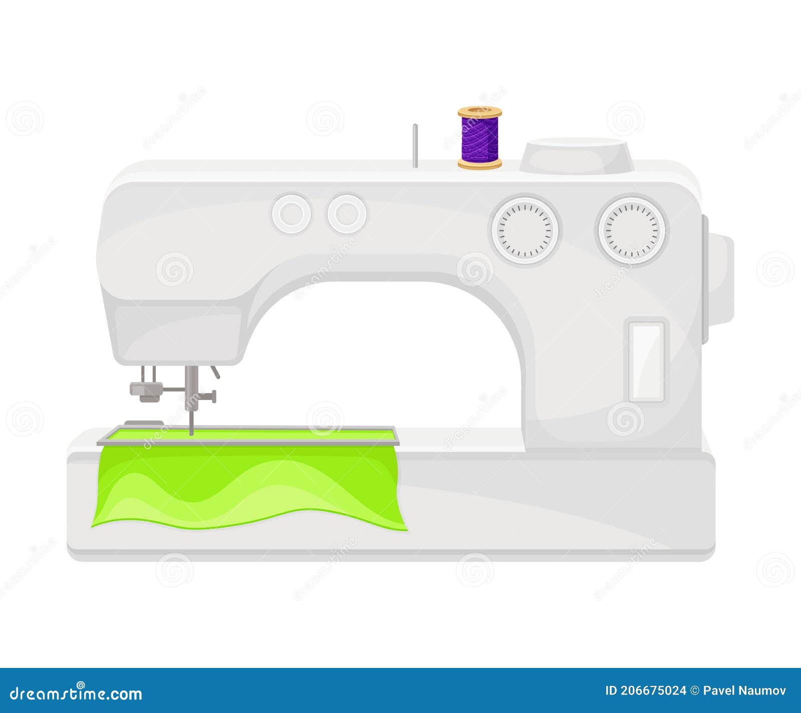 Sewing Machine Making Stitches on Cloth Vector Illustration Stock ...