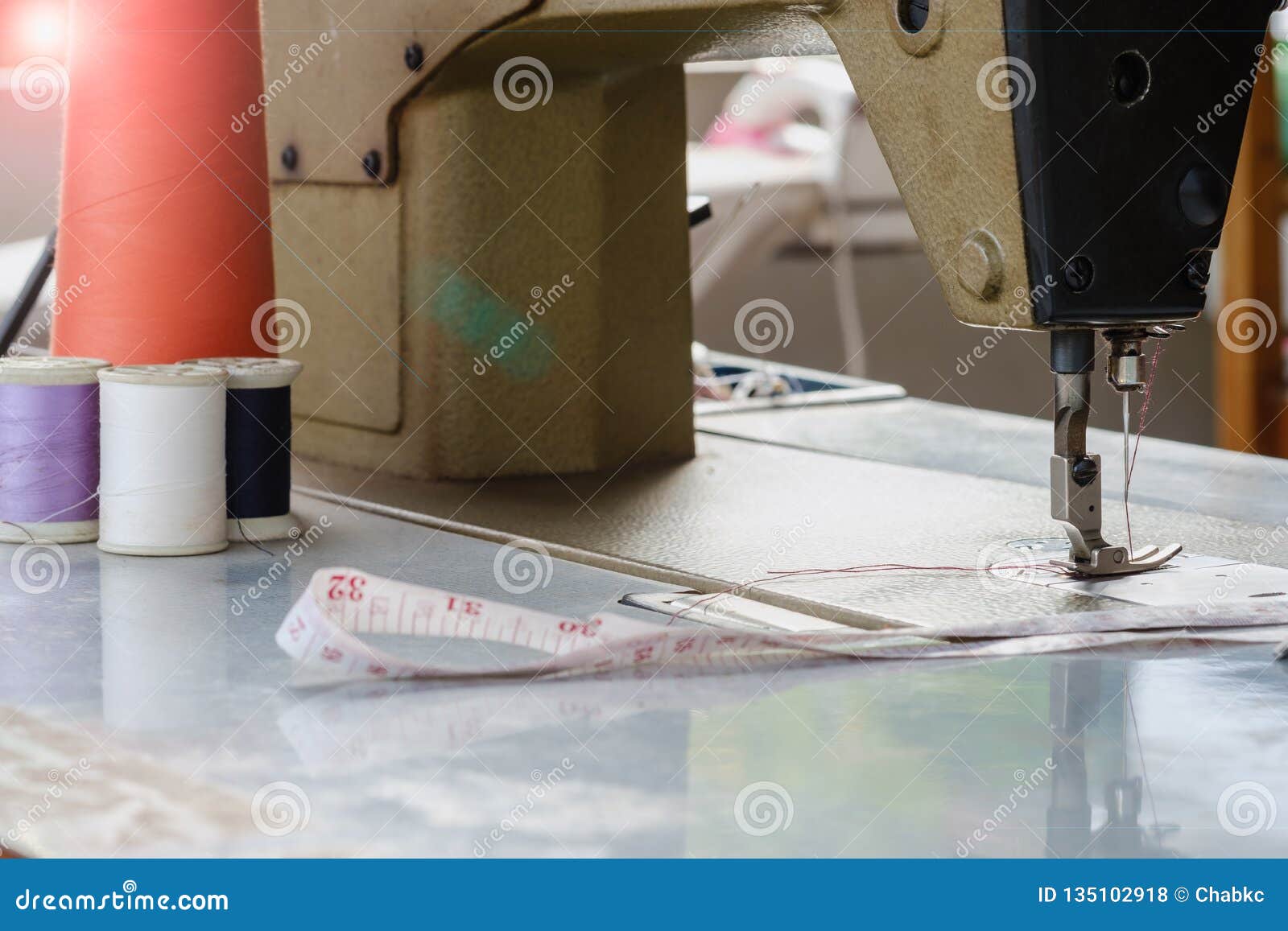 The Sewing Machine ,with Measuring Cord Stock Photo - Image of needle ...