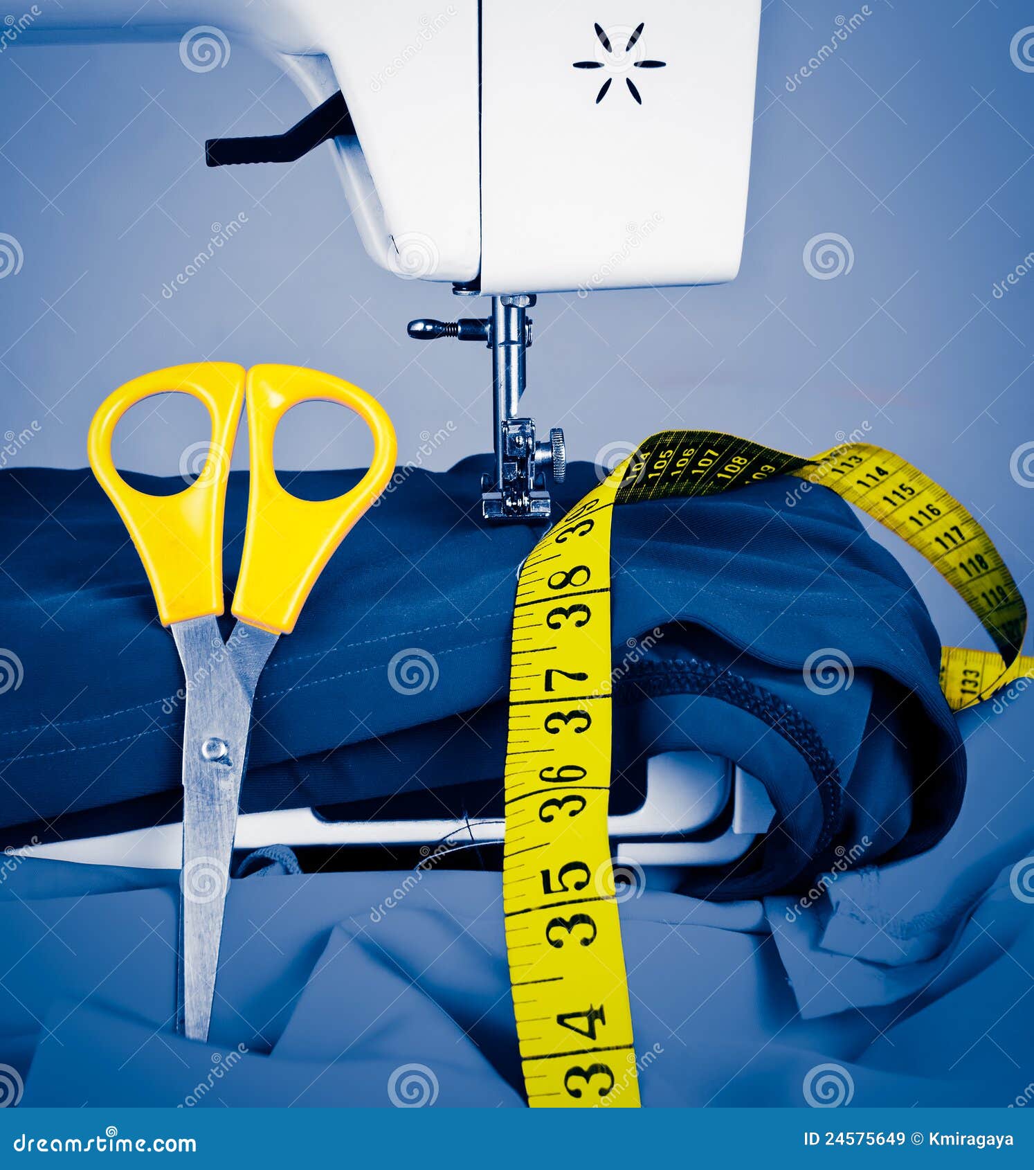 Sewing Machine, Measuring Tape and Scissors Stock Image - Image of ...