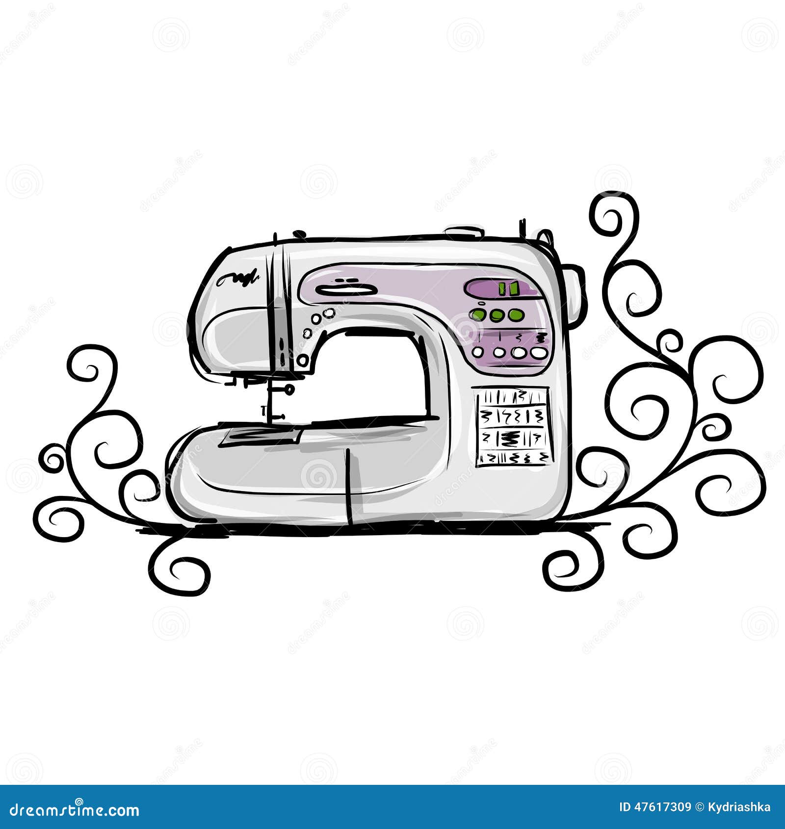 Sewing Machine Modern, Tro Sketch For Your Design Cartoon Vector ...