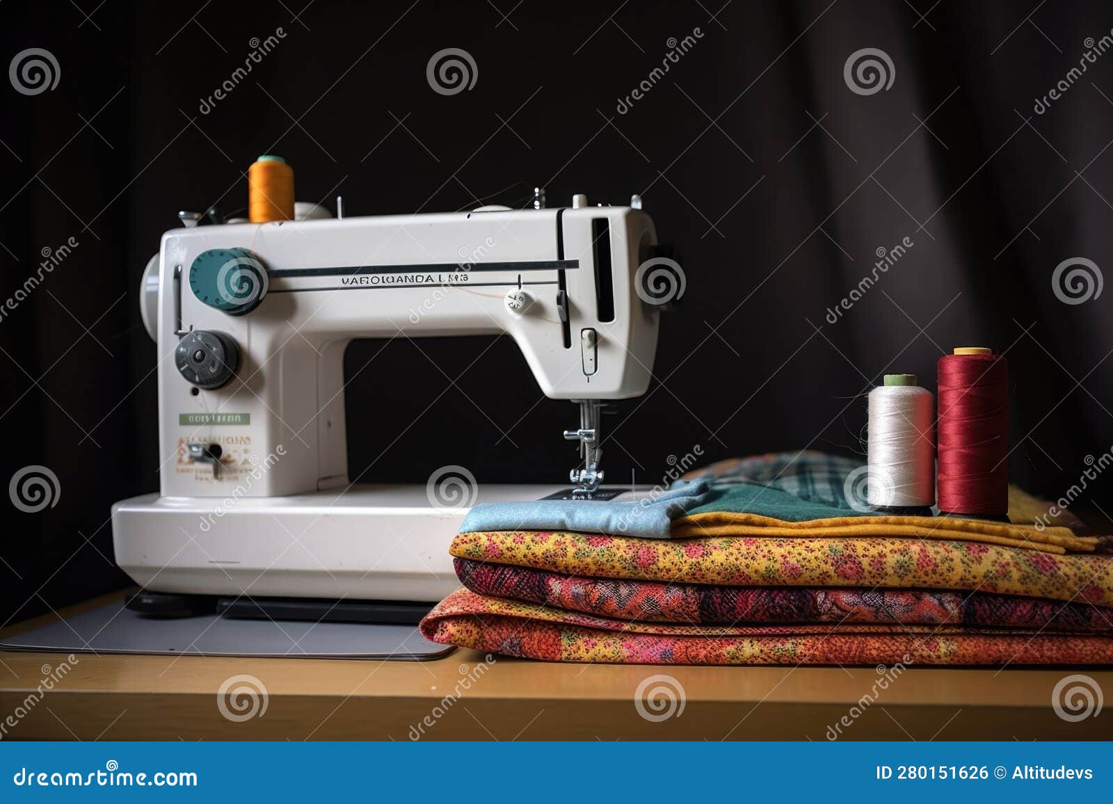 Sewing Machine with a Neat Stack of Fabric Next To it Stock ...