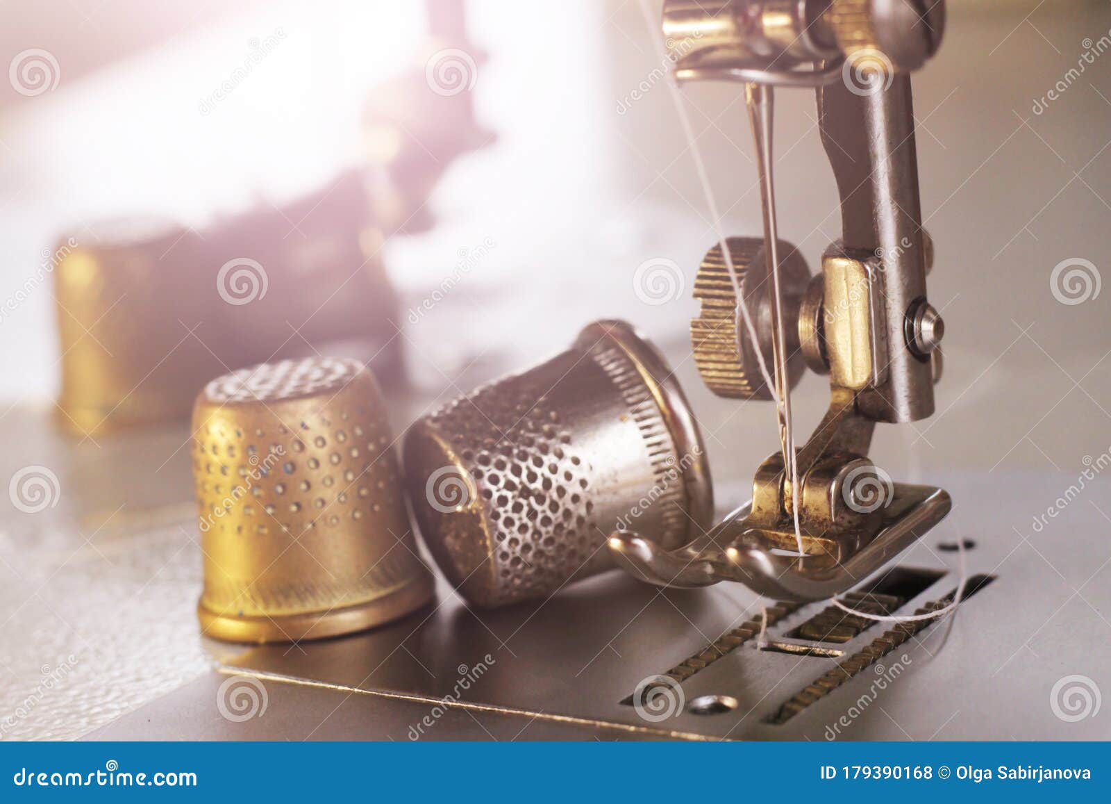 Two Thimbles and a Sewing Machine, Retro Object Stock Photo - Image of ...