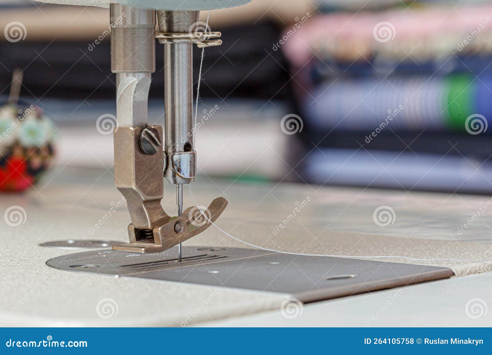 Sewing Machine Needle with Thread and Fabric Stock Photo - Image of ...