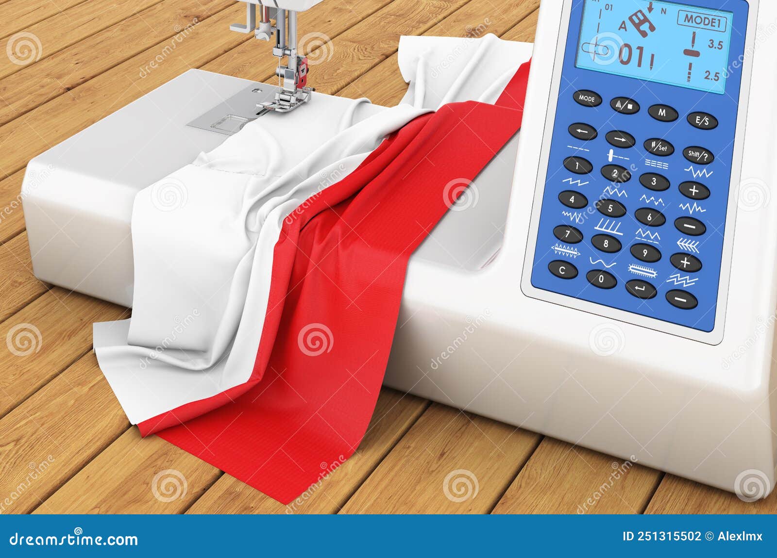 Sewing Machine with Polish Flag on the Wooden Table. 3D Rendering Stock ...