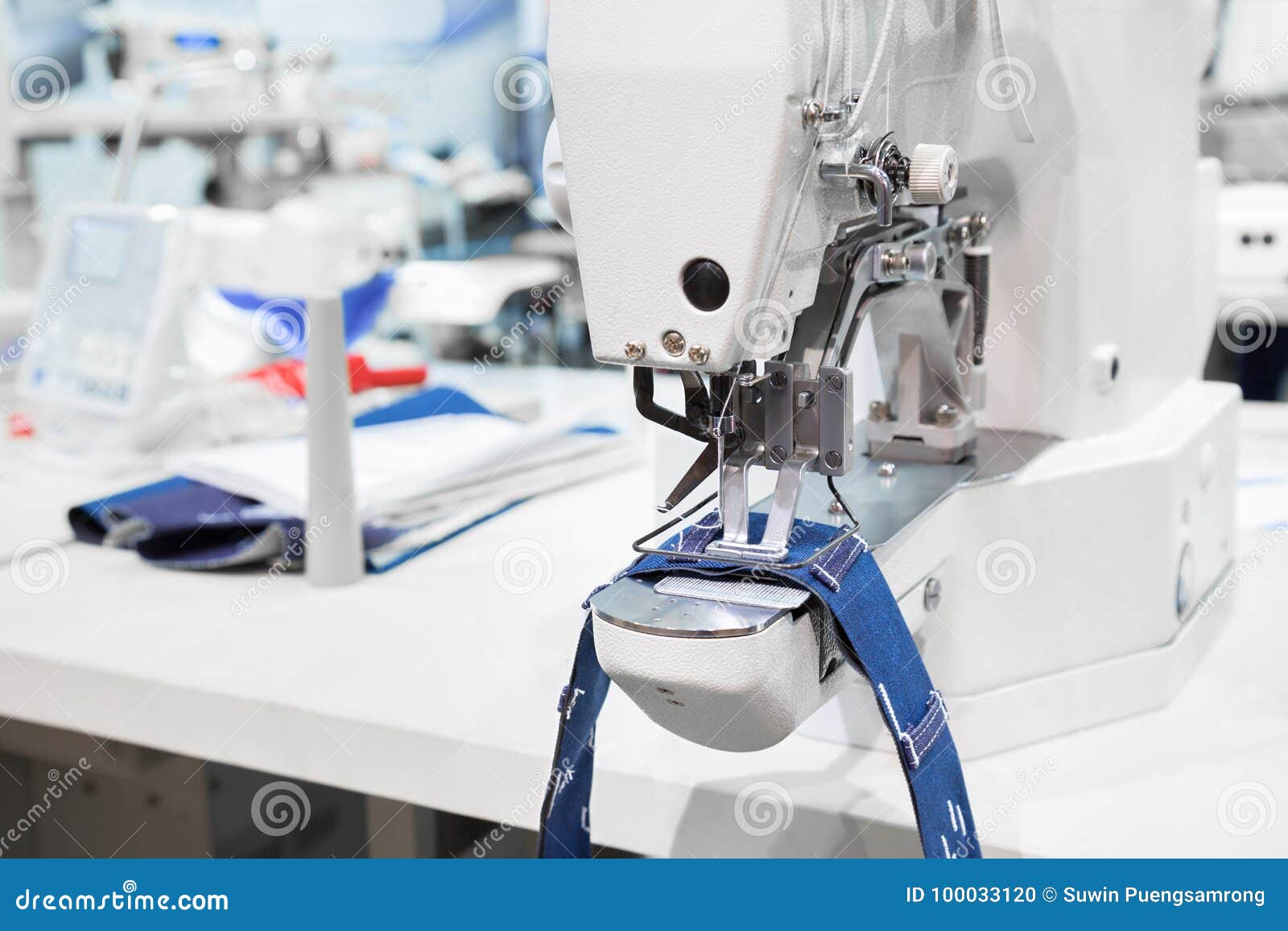 Sewing Machine Process a Seam on Jeans Fabric Stock Photo - Image of ...
