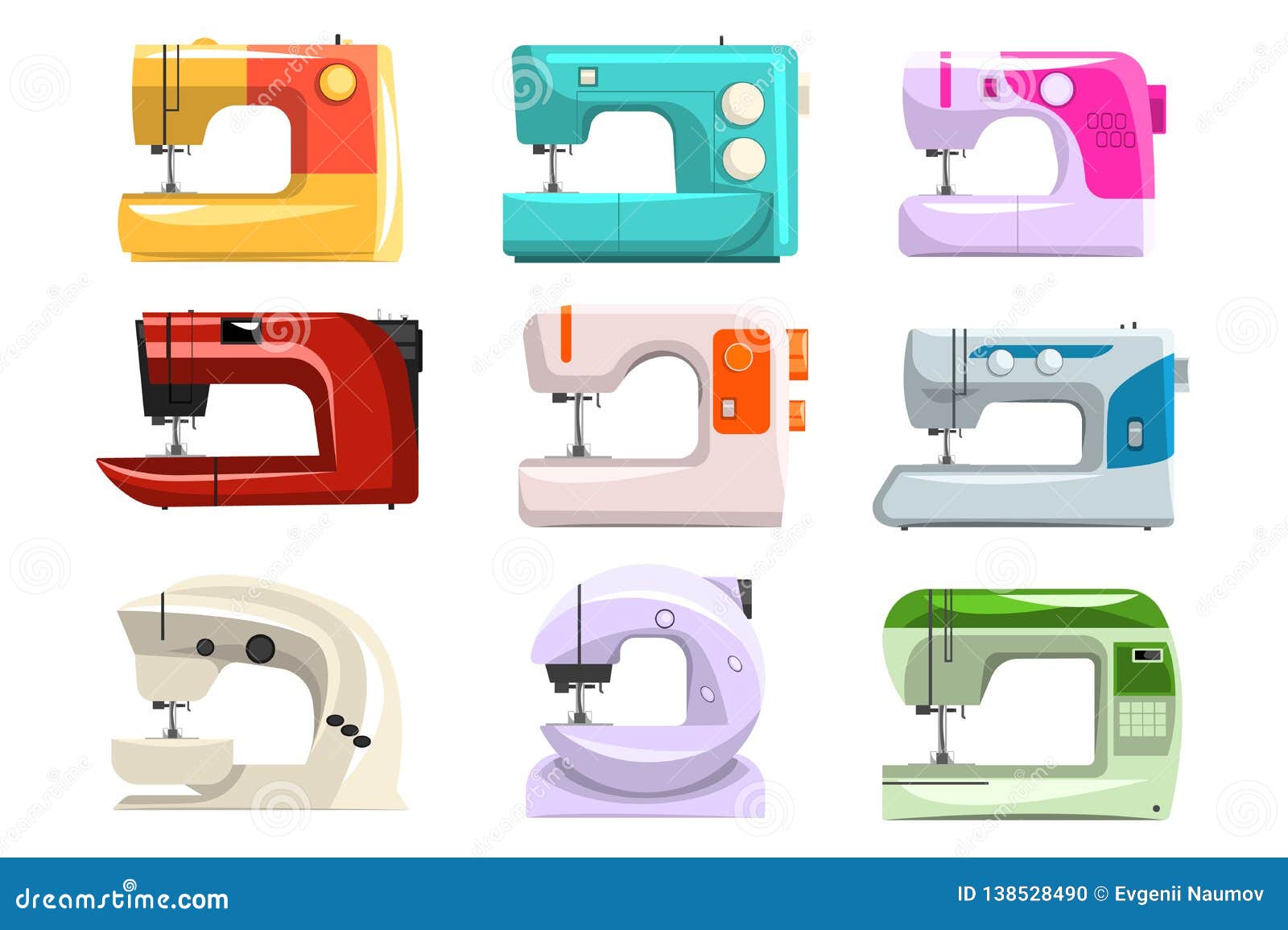 Sewing Machine Set, Modern Machine in Different Colors Vector ...